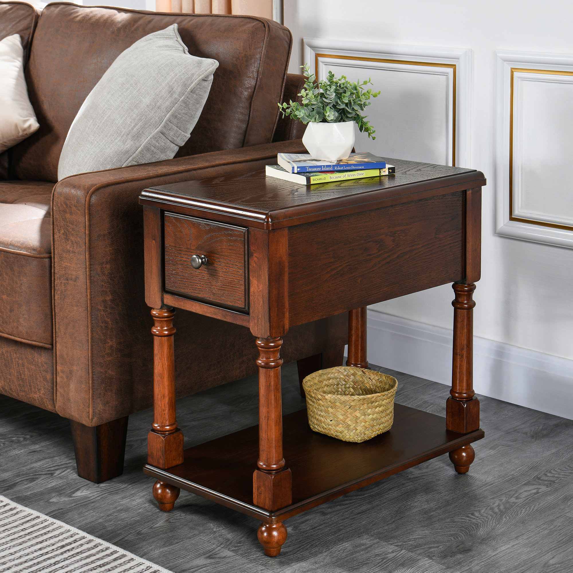 Darby Home Co Wood Narrow End Table With Drawers And Shelf | Wayfair