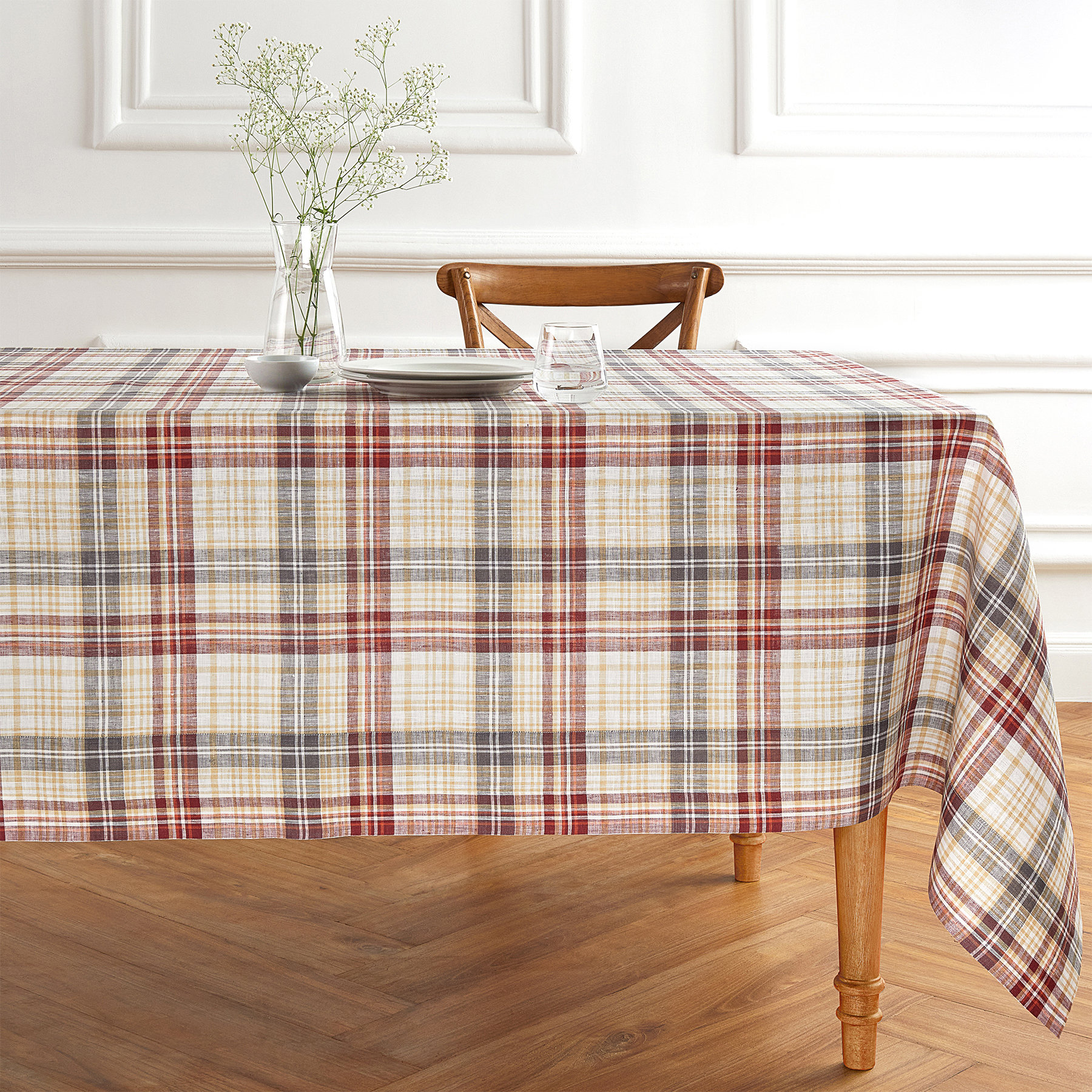 Solino Home 100% Pure Linen Plaid Tablecloth - Autumn Plaid | Wayfair