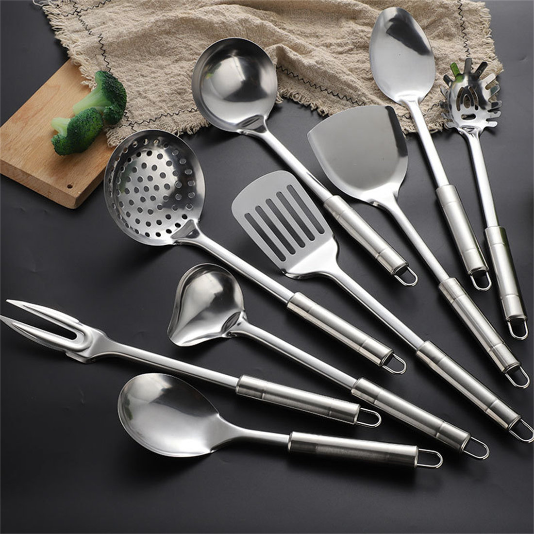 WKING 9-Piece Stainless Steel Cooking Utensil Set - Spatula, Slotted ...