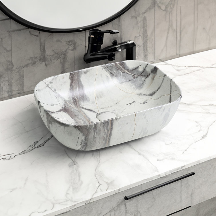 Ivy Bronx 7840 Ceramic 45cm x 32cm Oblong Countertop Basin in White ...