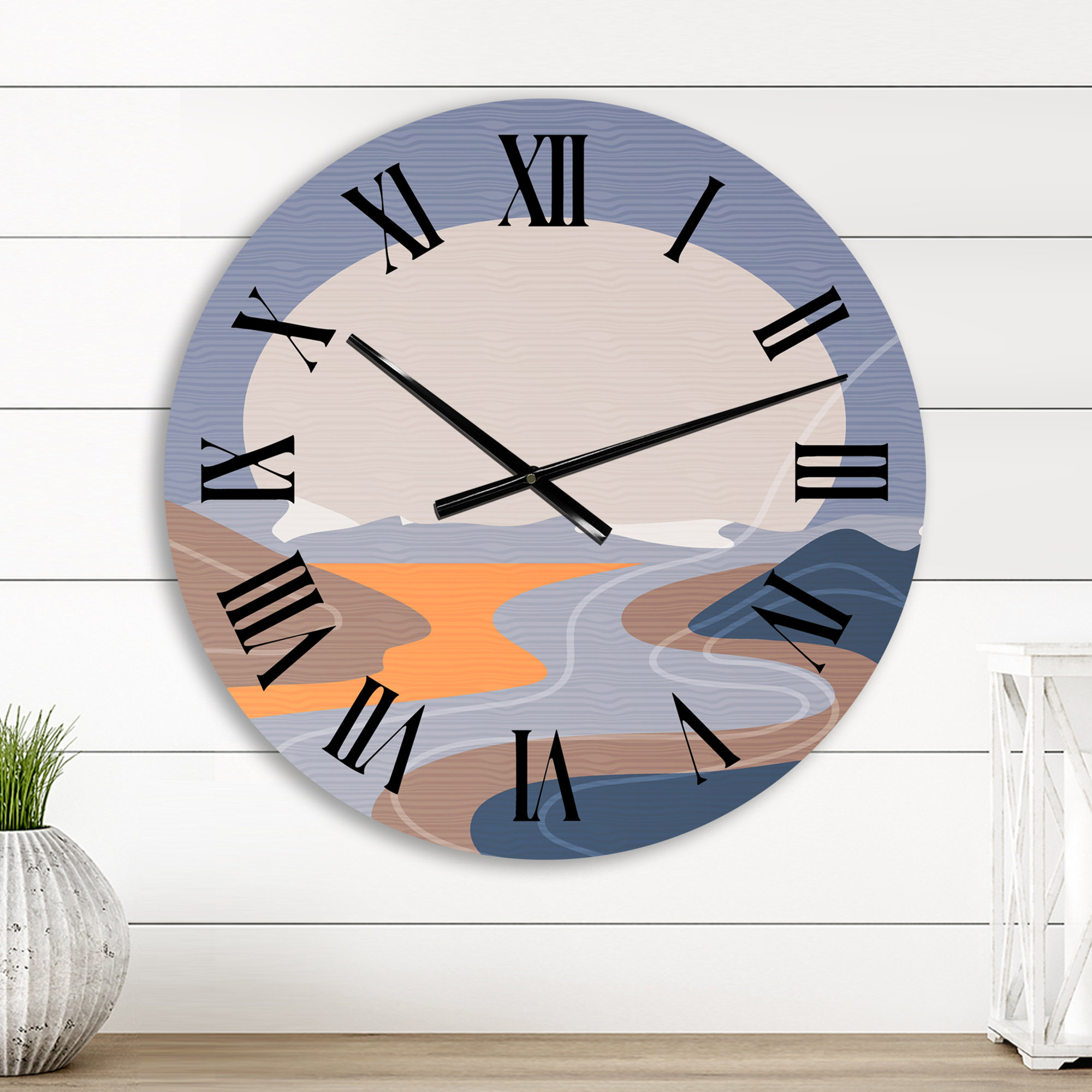East Urban Home Minimal Landscapes In Retro Blue Tones III Wall Clock ...