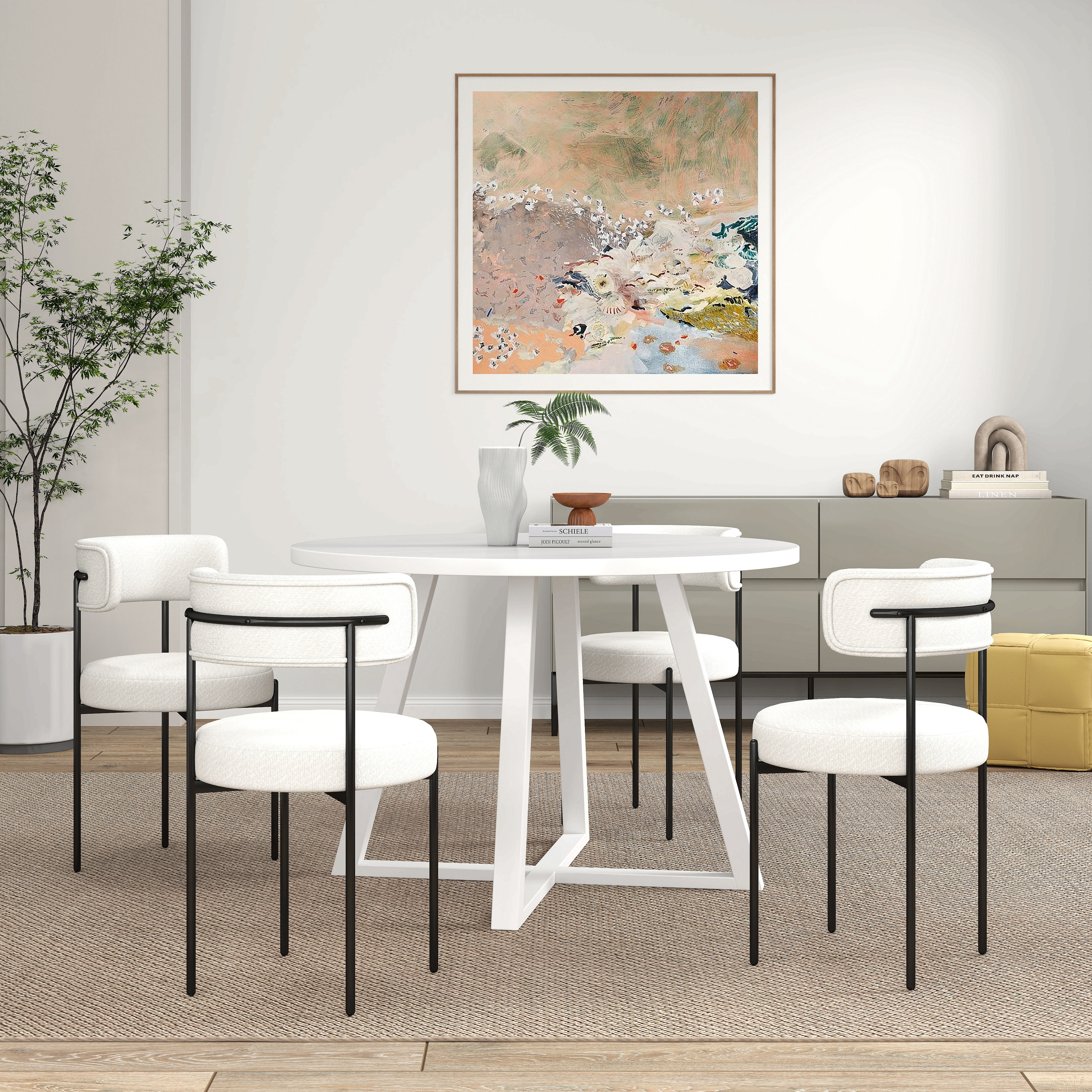 DAPPER DOODLES INC 5-Piece Round Dining Set, Trestle Dining Table With ...