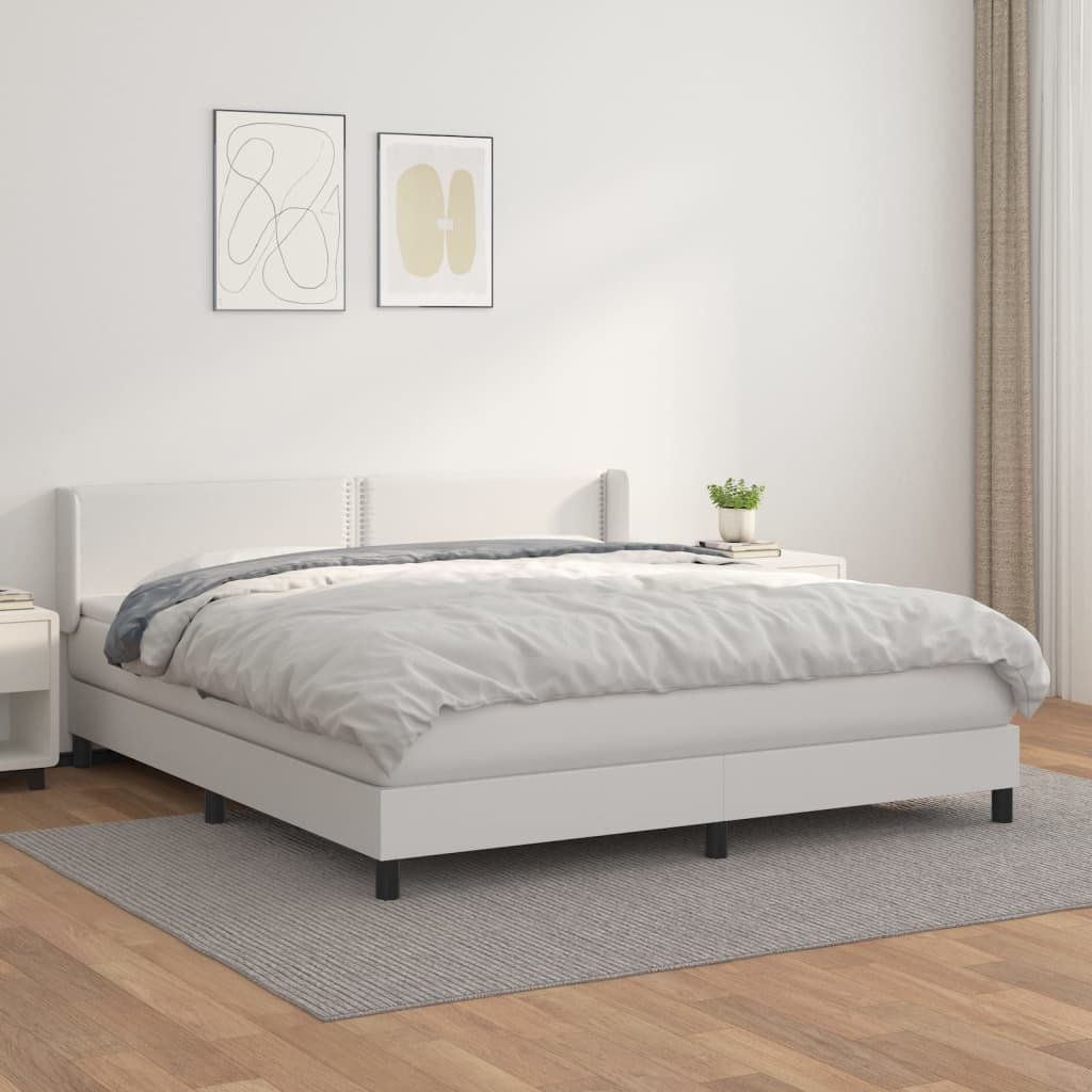 sed98 Lefancy Box Spring Bed with Mattress White King Faux Leather ...