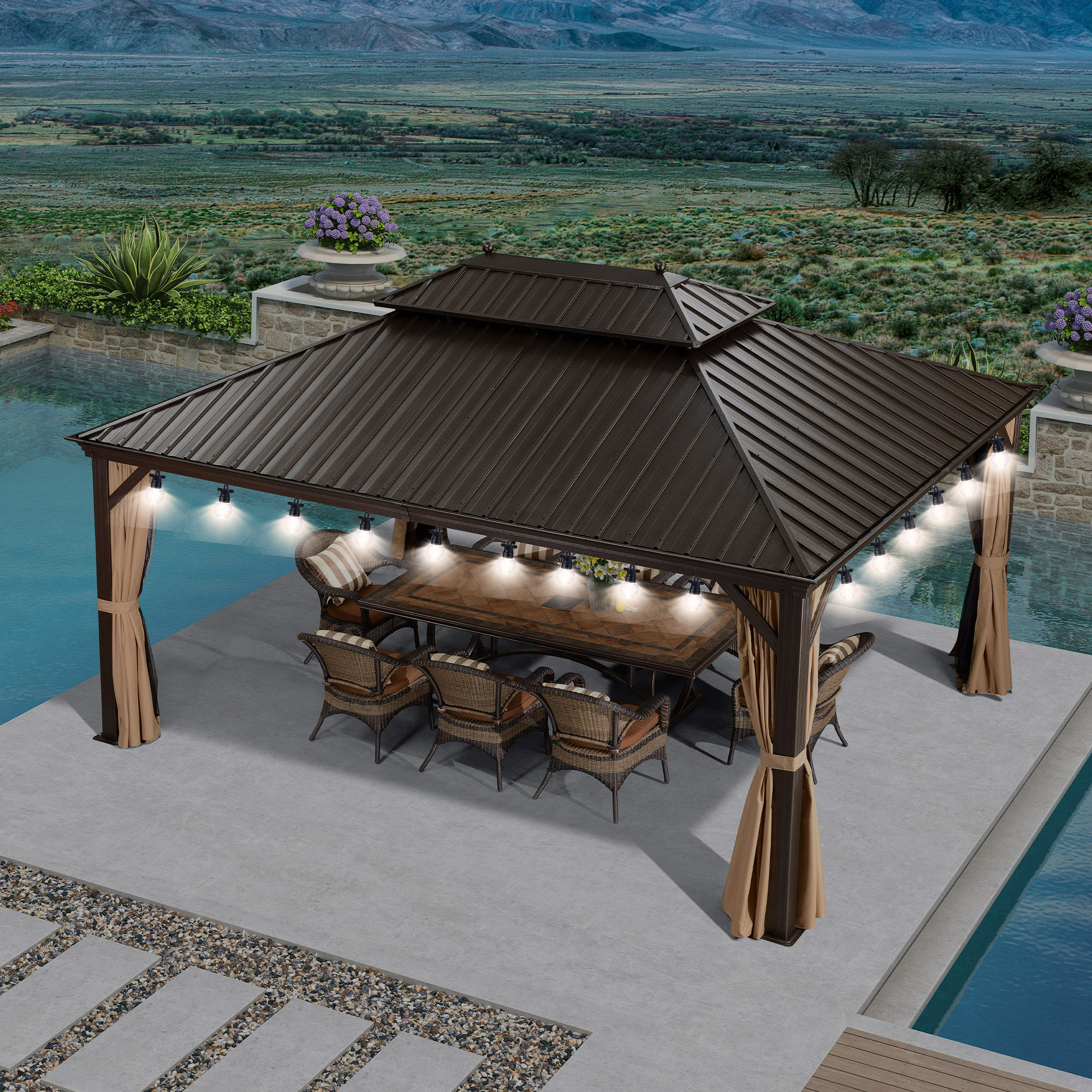 Purple Leaf Pavillon de jardin pourpre avec toit rigide 12 pi x 16 pi ...