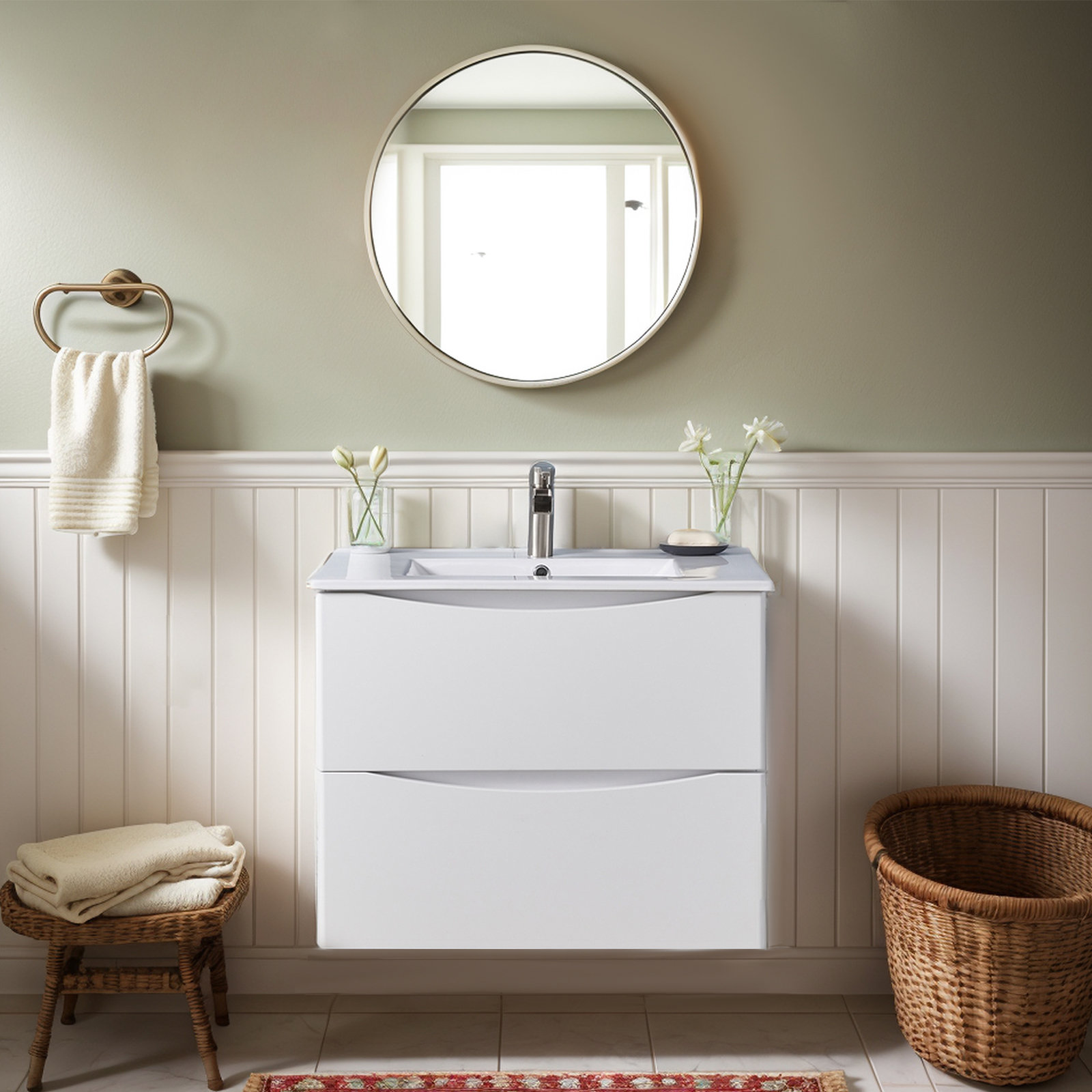 Ebern Designs Reann 30'' White Modern Single Bathroom Vanity with ...