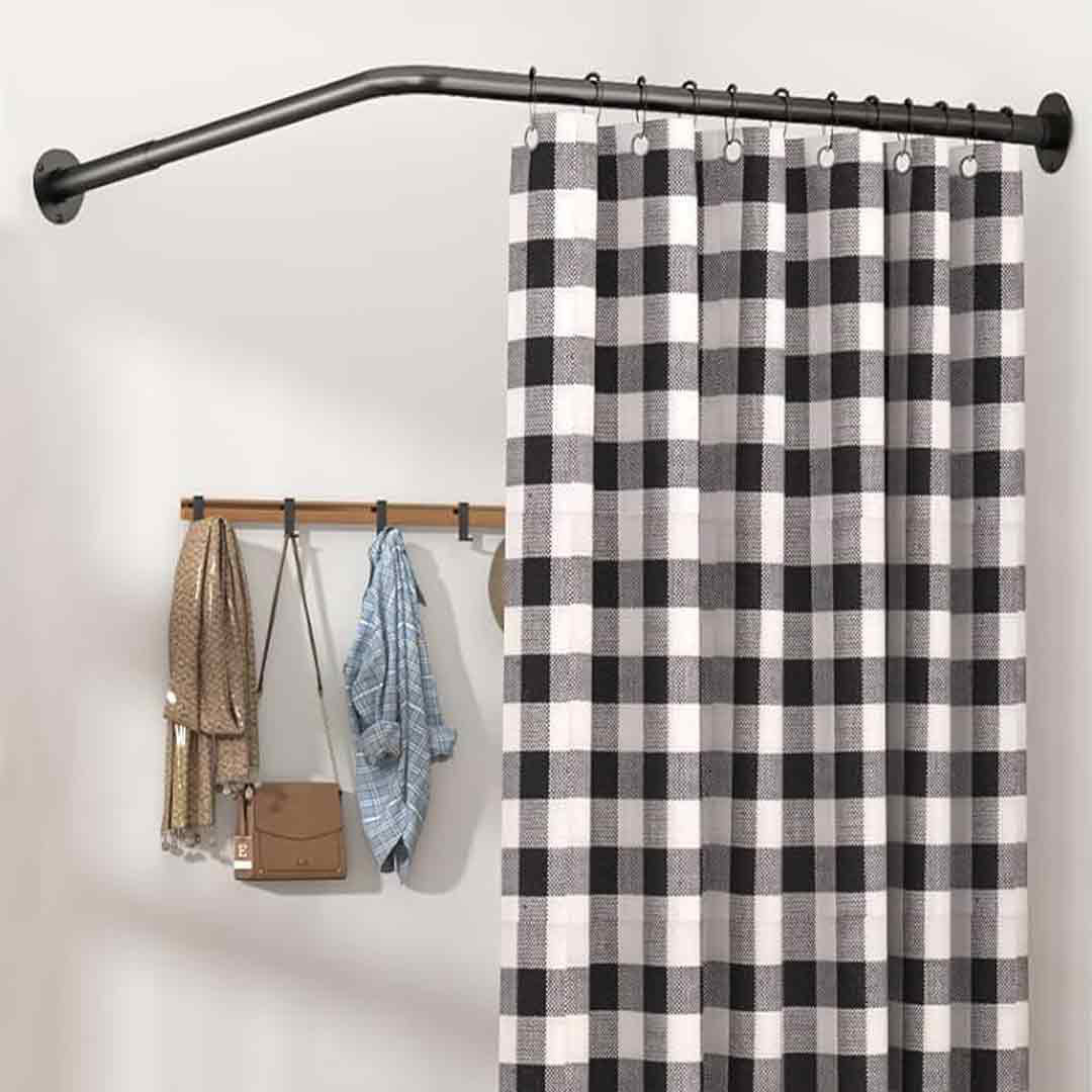 TELOVIN L Shaped Shower Curtain Rod, Adjustable Corner Shower Curtain ...