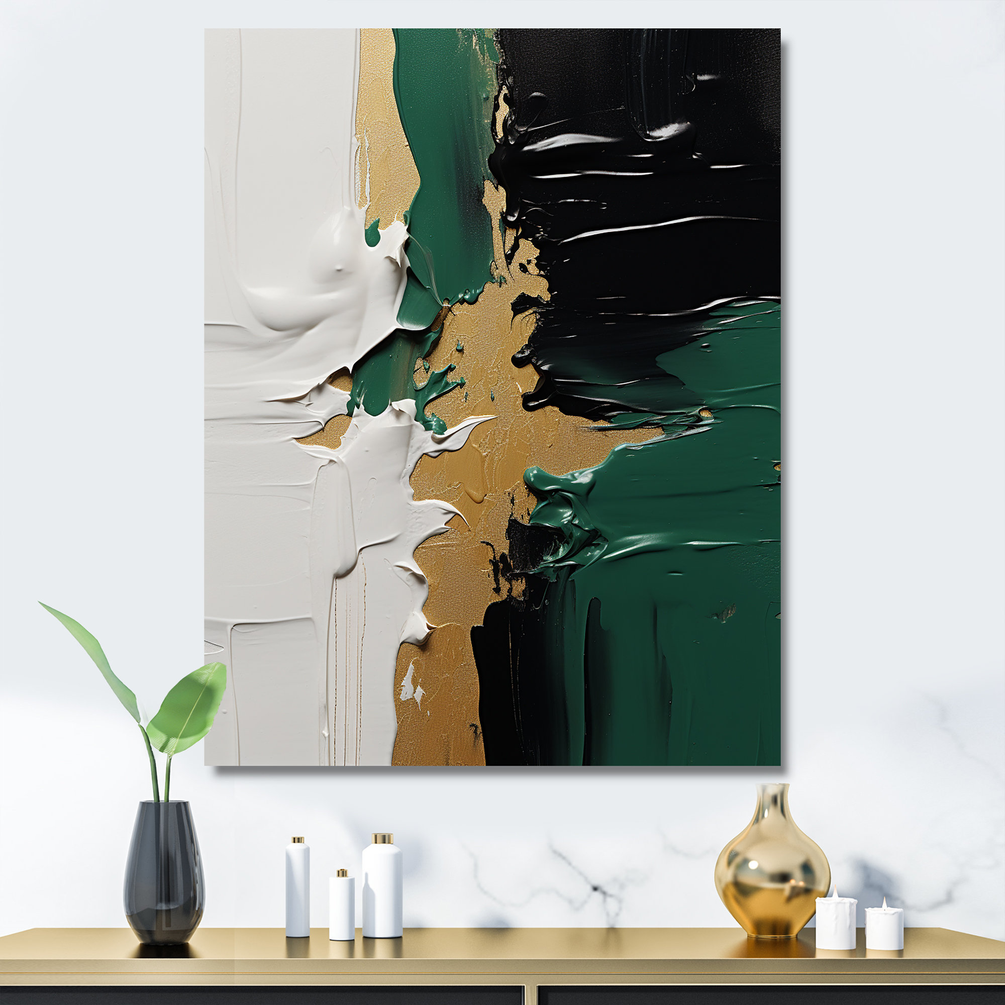 Mercer41 Golden green and black ink merge III - Abstract Painting ...