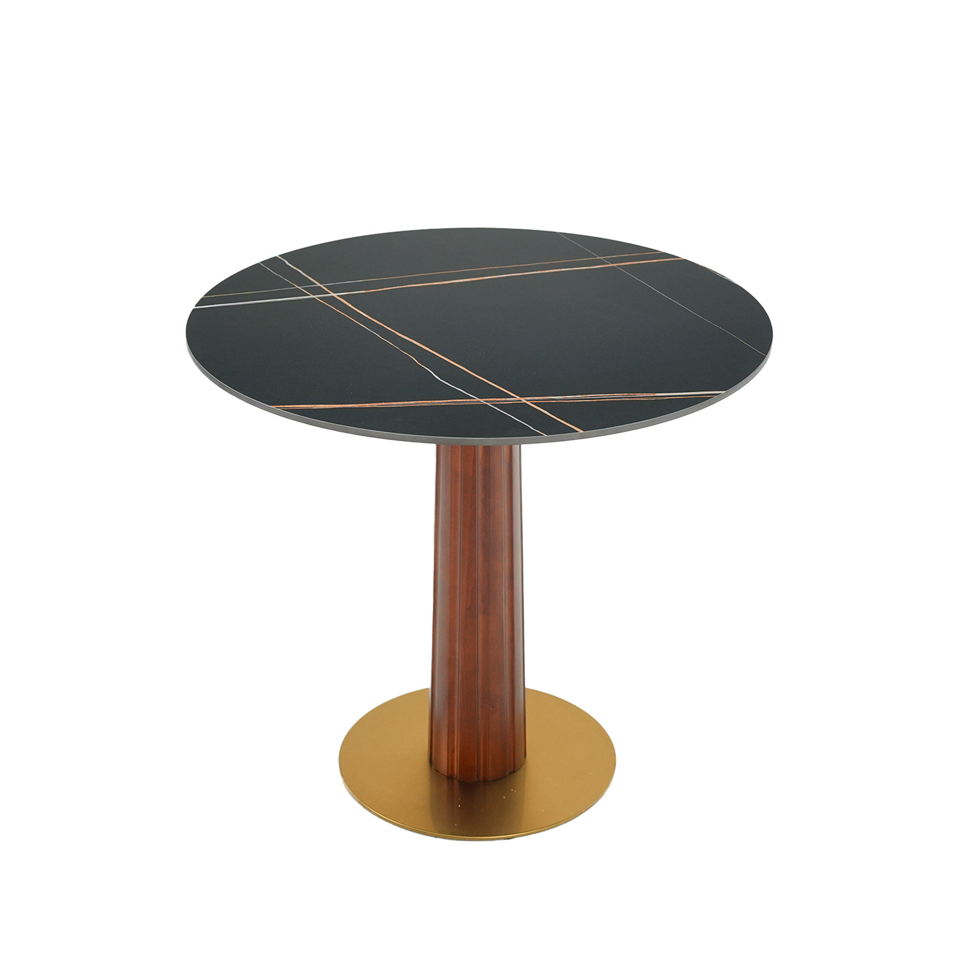 Mercer41 Round Sintered Stone 33.5" Dining Table With Wooden Leg And ...