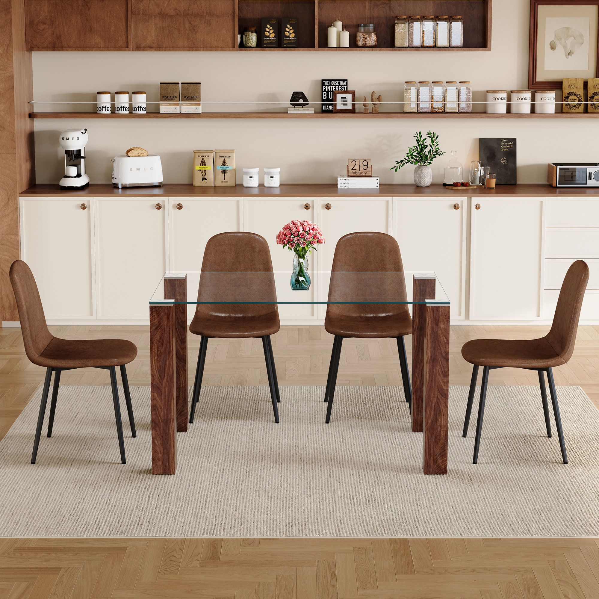 George Oliver Elegant Dining Table Set Transparent Tempered Glass ...