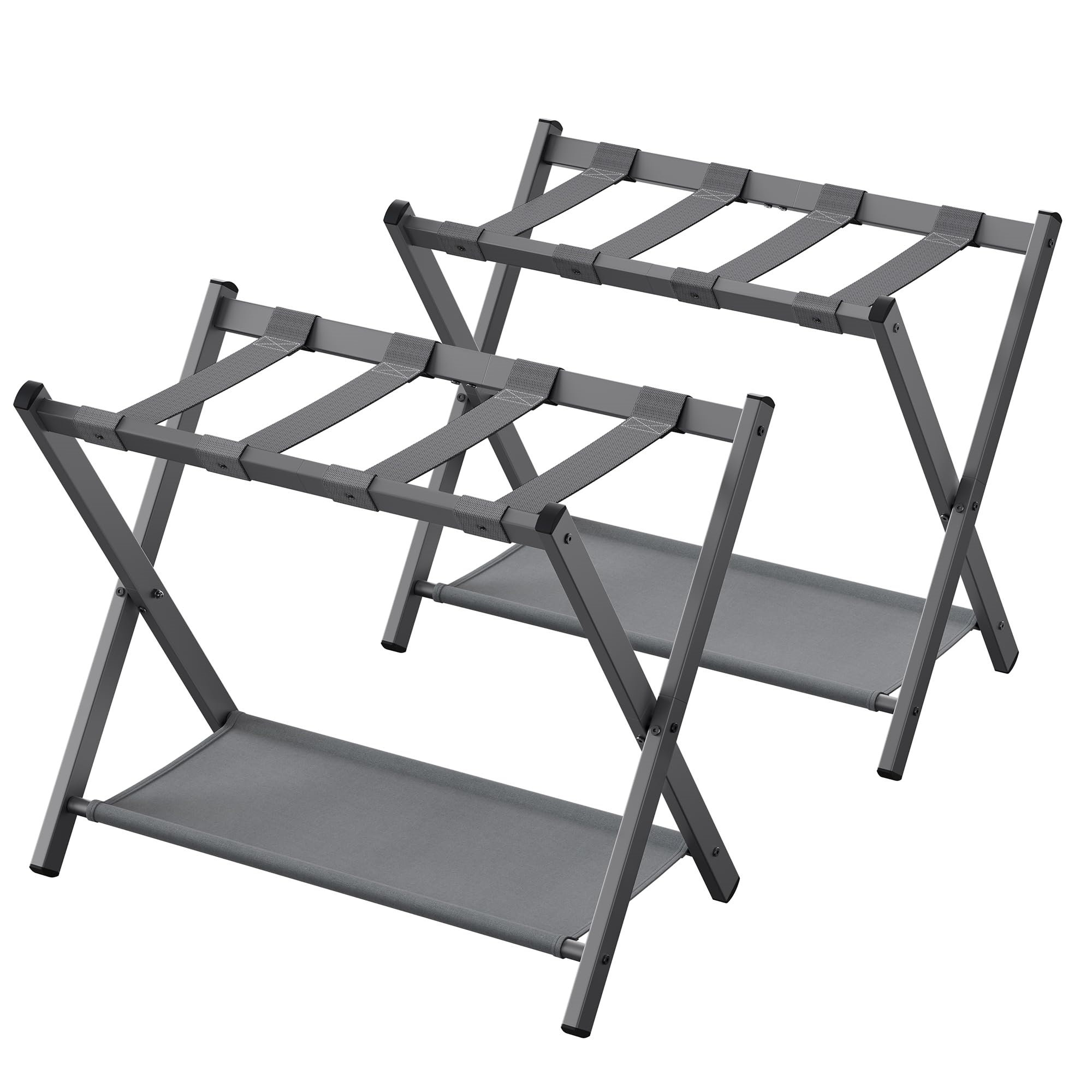 ONILEM Set of 2 Foldable Luggage Racks with Storage Shelf for Guest ...