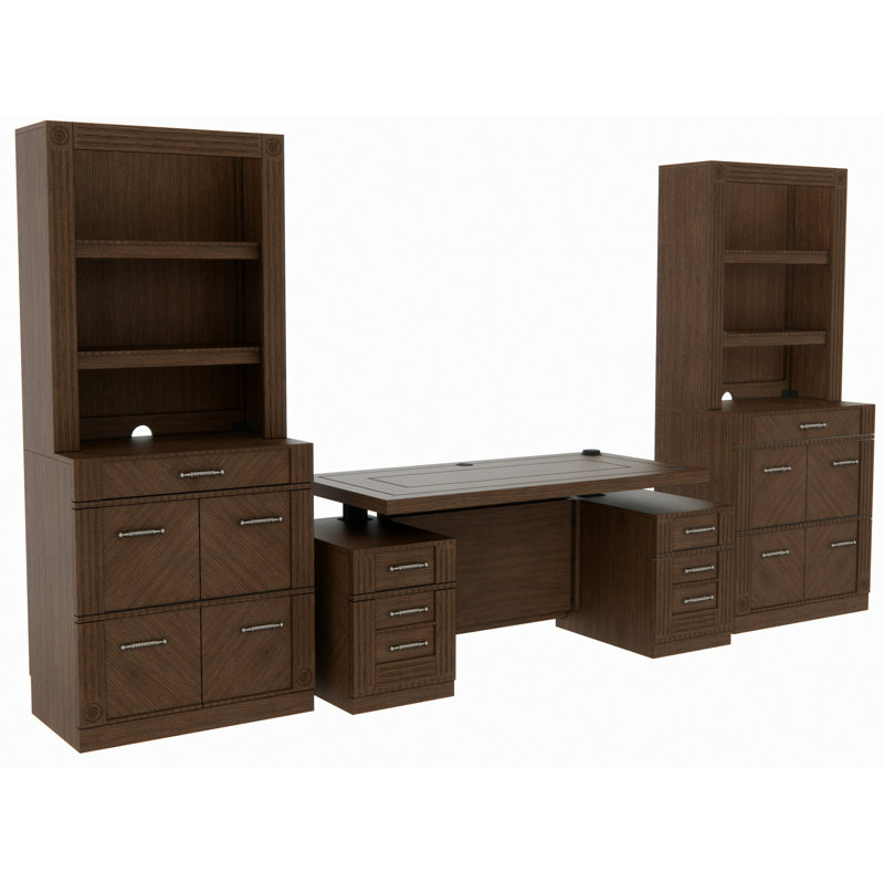 Hokku Designs Junus Sit-Stand Storage Desk with Two File Drawer ...