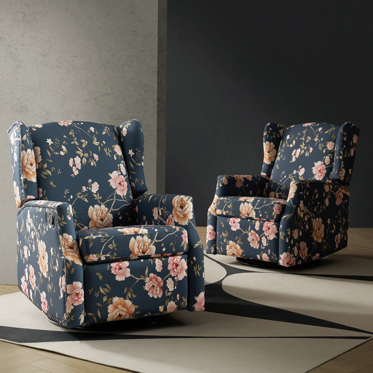 Wildon Home® Dudden Floral Printed Wingback Swivel Rocker Recliner with ...