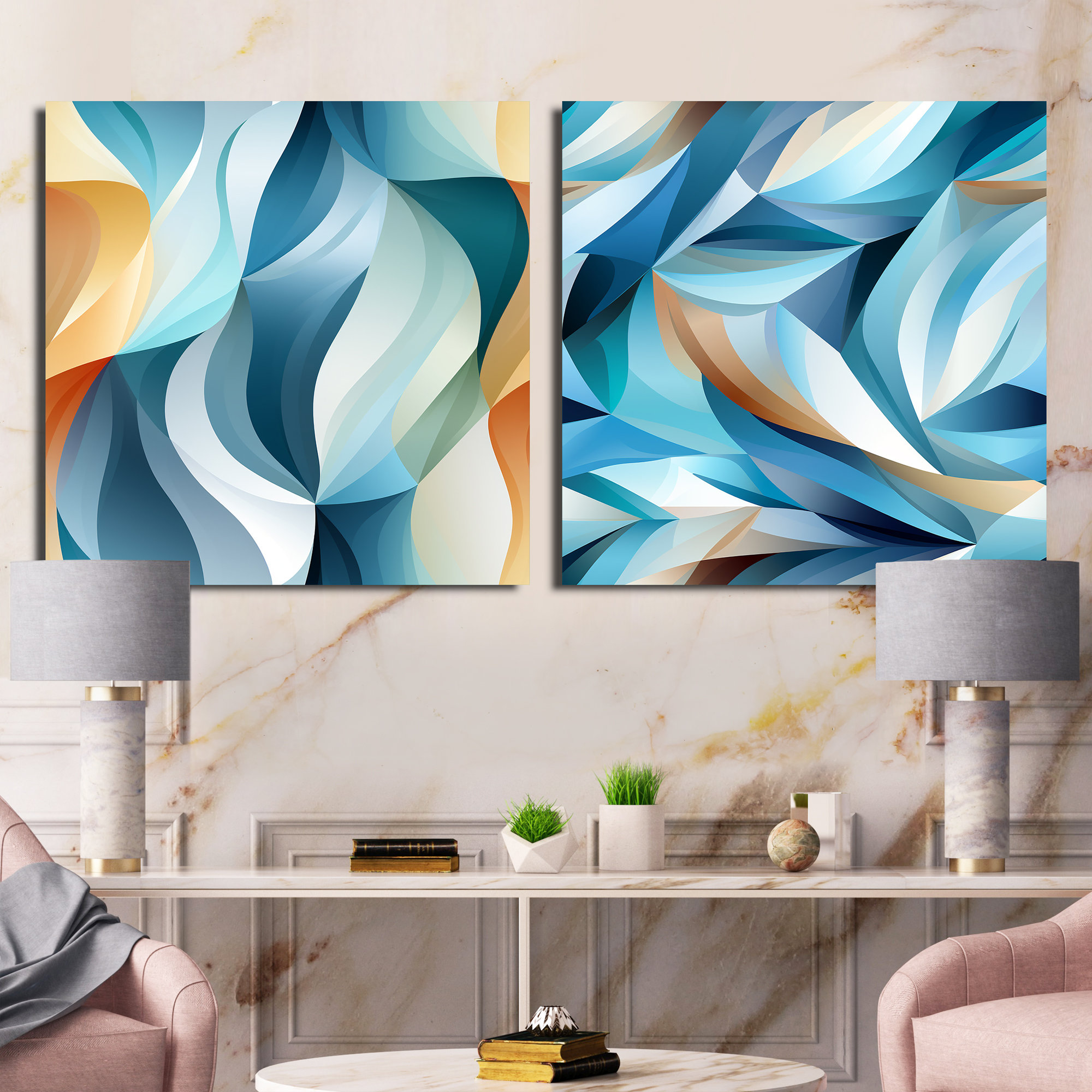 Design Art Blue Geometric Wave Tranquility - Abstract Collages Square ...