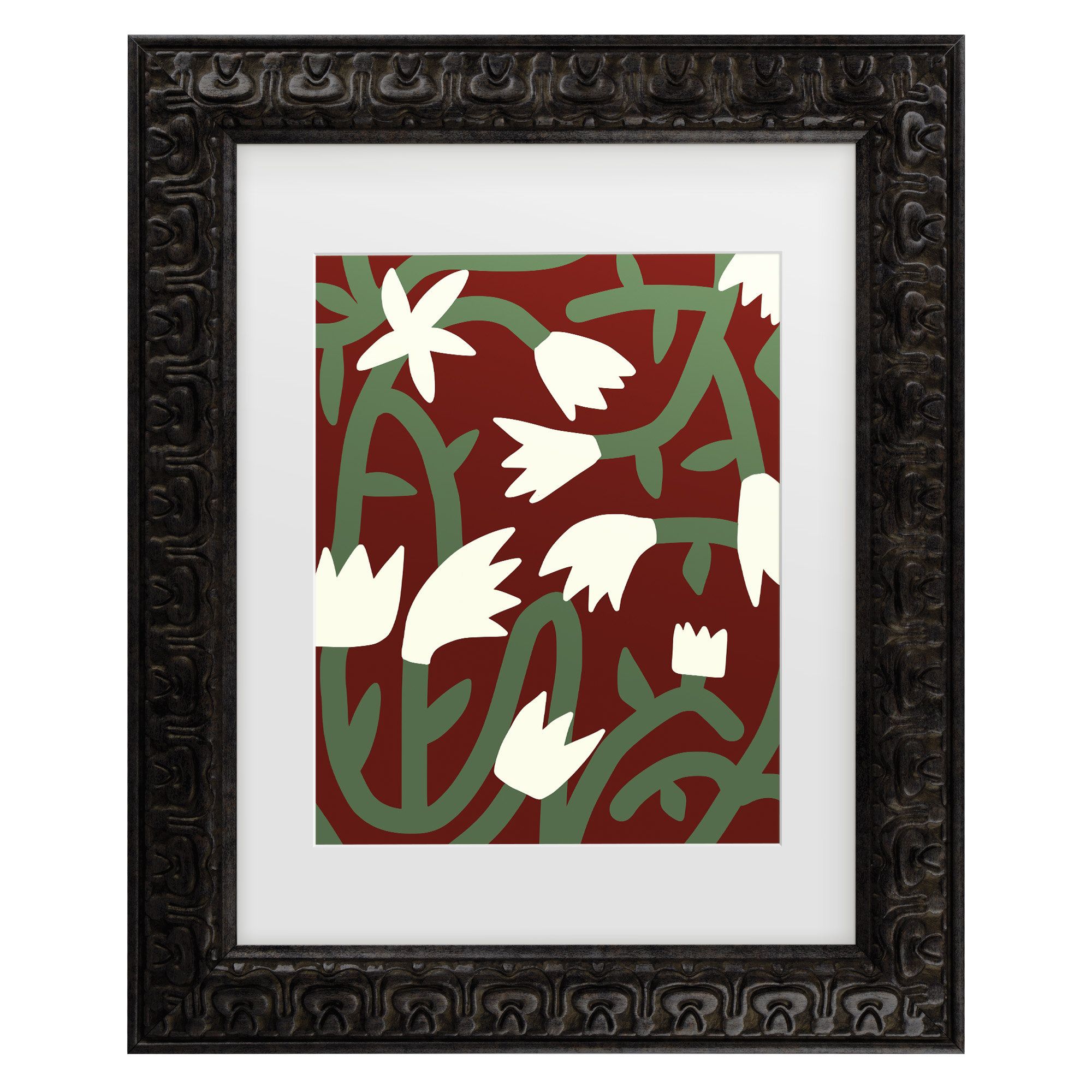 Winston Porter Little Dean Maroon Bloom Vine Matted Framed Art | Wayfair