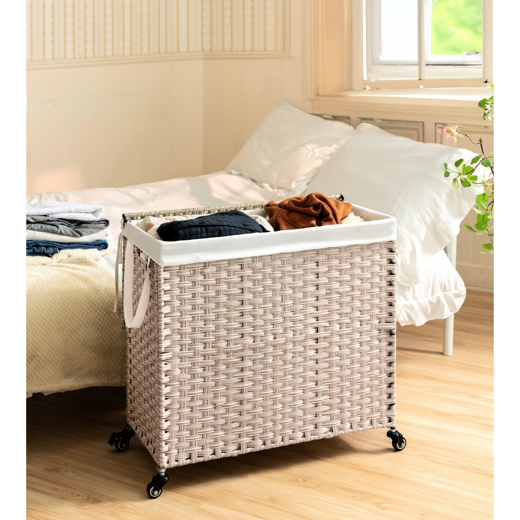 Bay Isle Home™ 160l Laundry Basket With Lid And Wheels - Hamper For ...