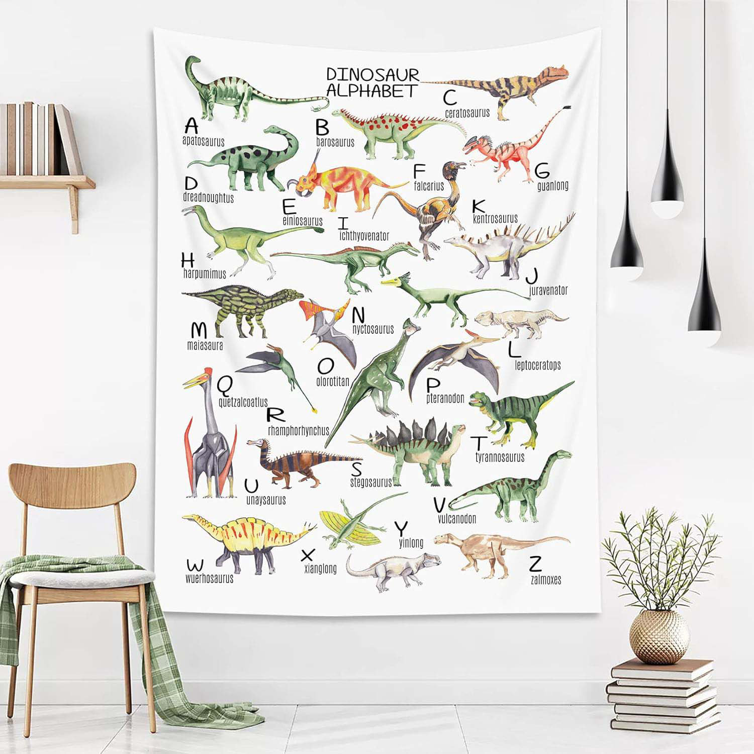 Dakota Fields Dinosaur Tapestry Vertical Wall Hanging ABC English ...