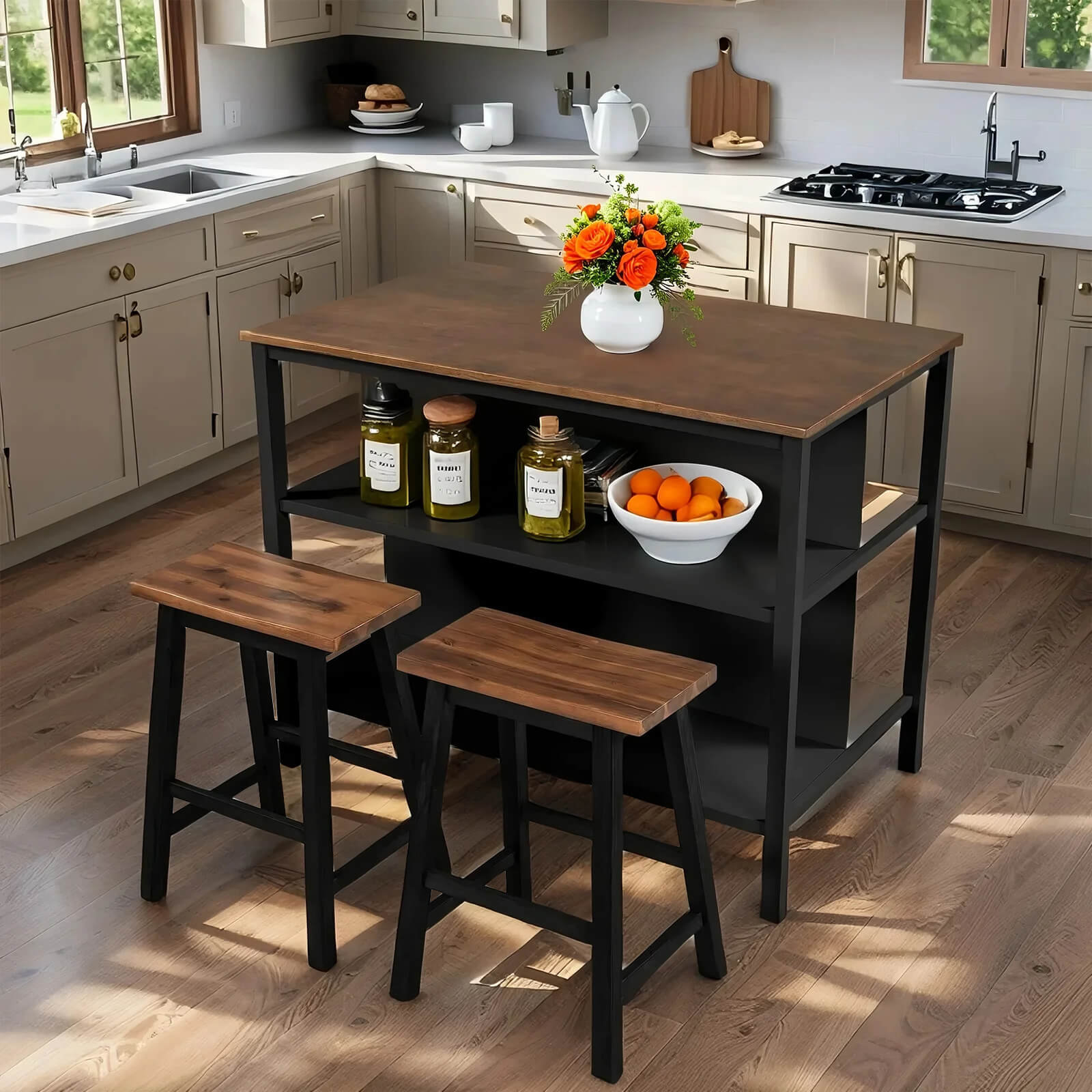 17 Stories Solid Wood Kitchen Island Set with 2 Seatings - Wayfair Canada