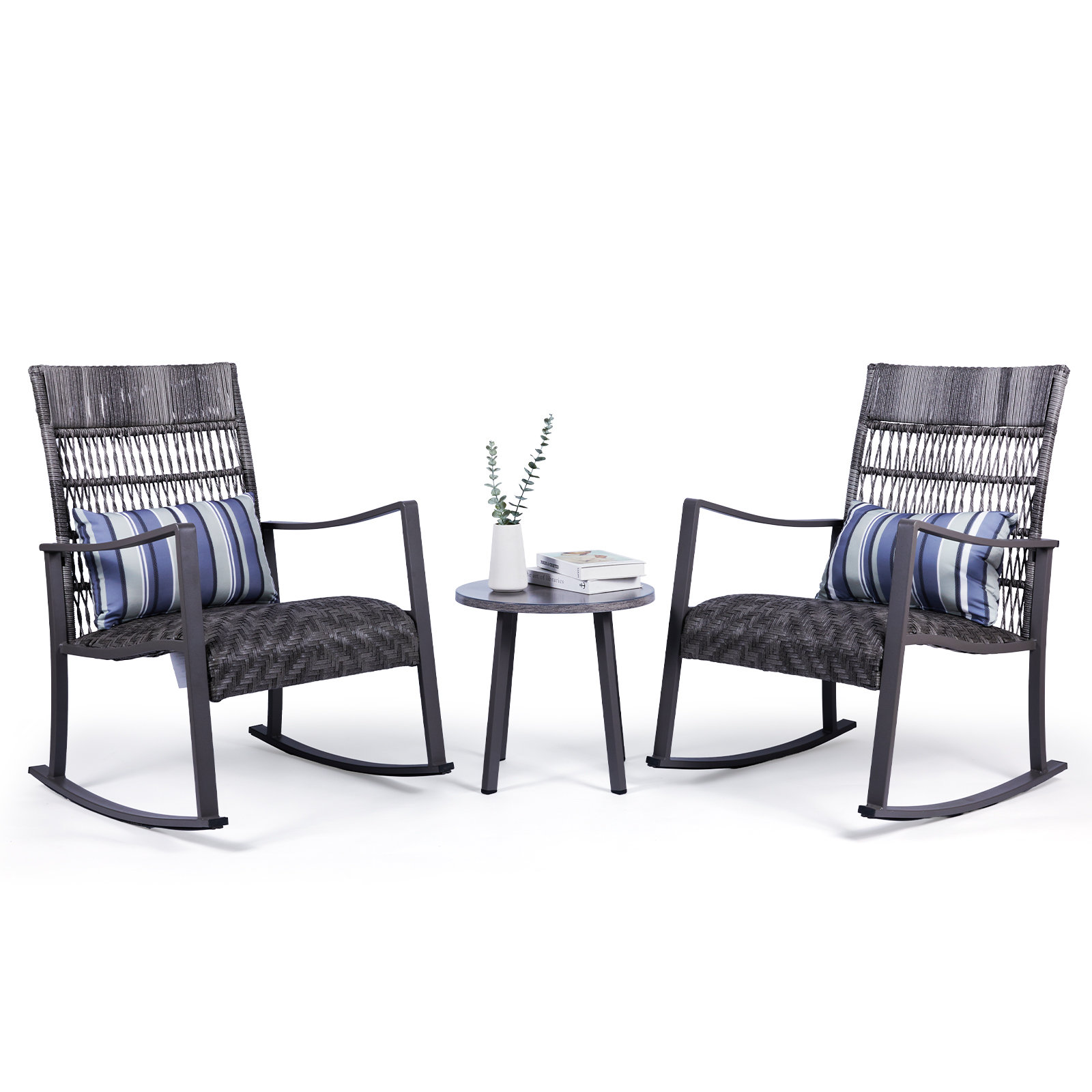 Latitude Run® 3-piece Wicker Patio Rocking Chair Set – Outdoor Rocker ...