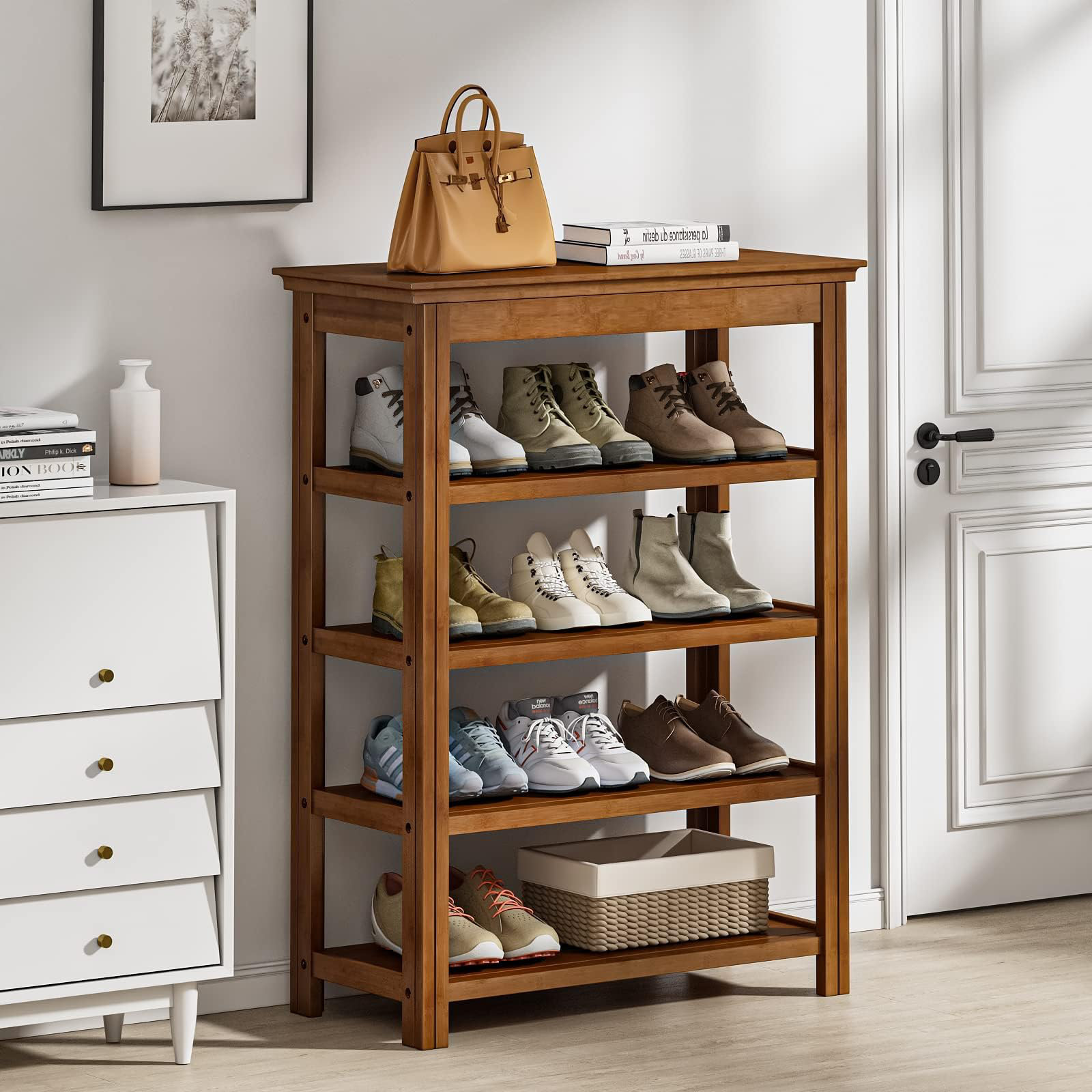 Red Barrel Studio® Shoe Rack 5 Tier Wooden Storage Benches Wood Free ...