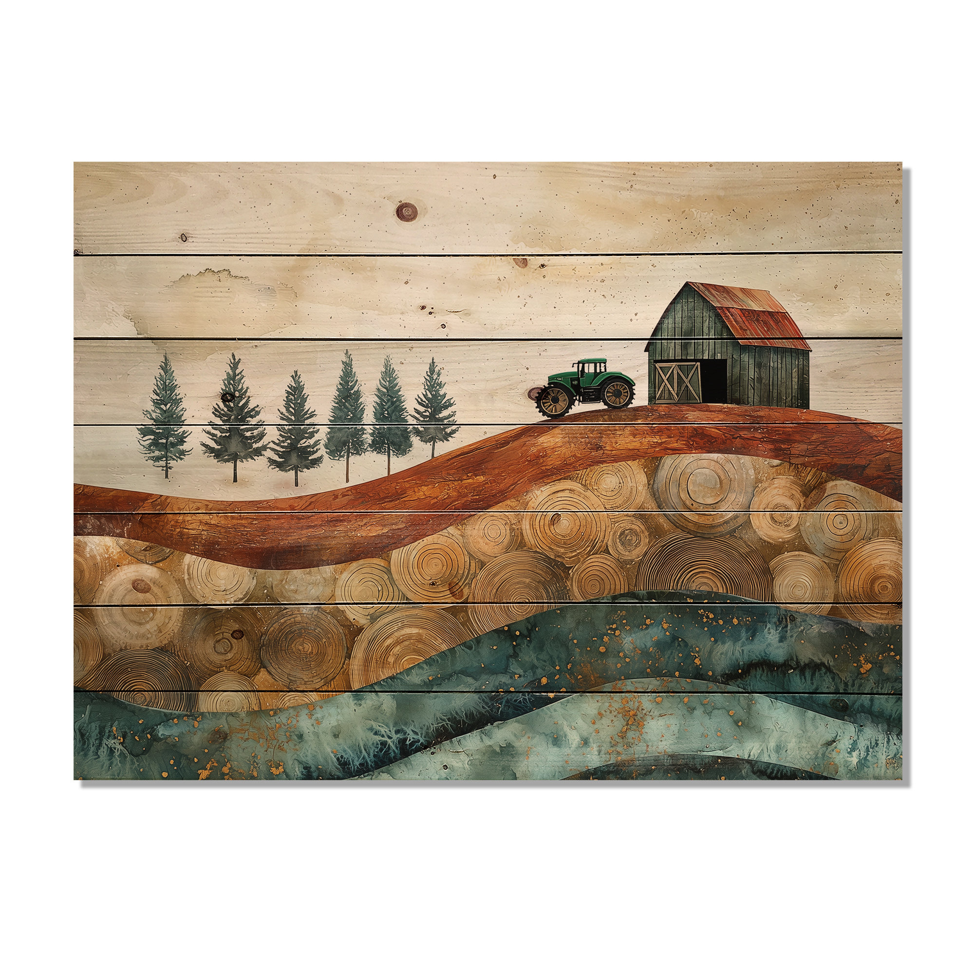 Ophelia & Co. Winter Barn With Tractor On The Of The Valley - Farm Wood ...