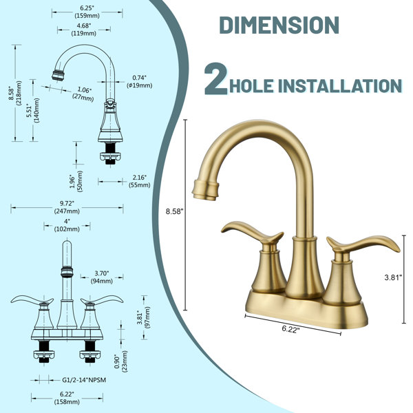 CASAINC 4-inch Centerset Bathroom Faucet with Drain | Wayfair