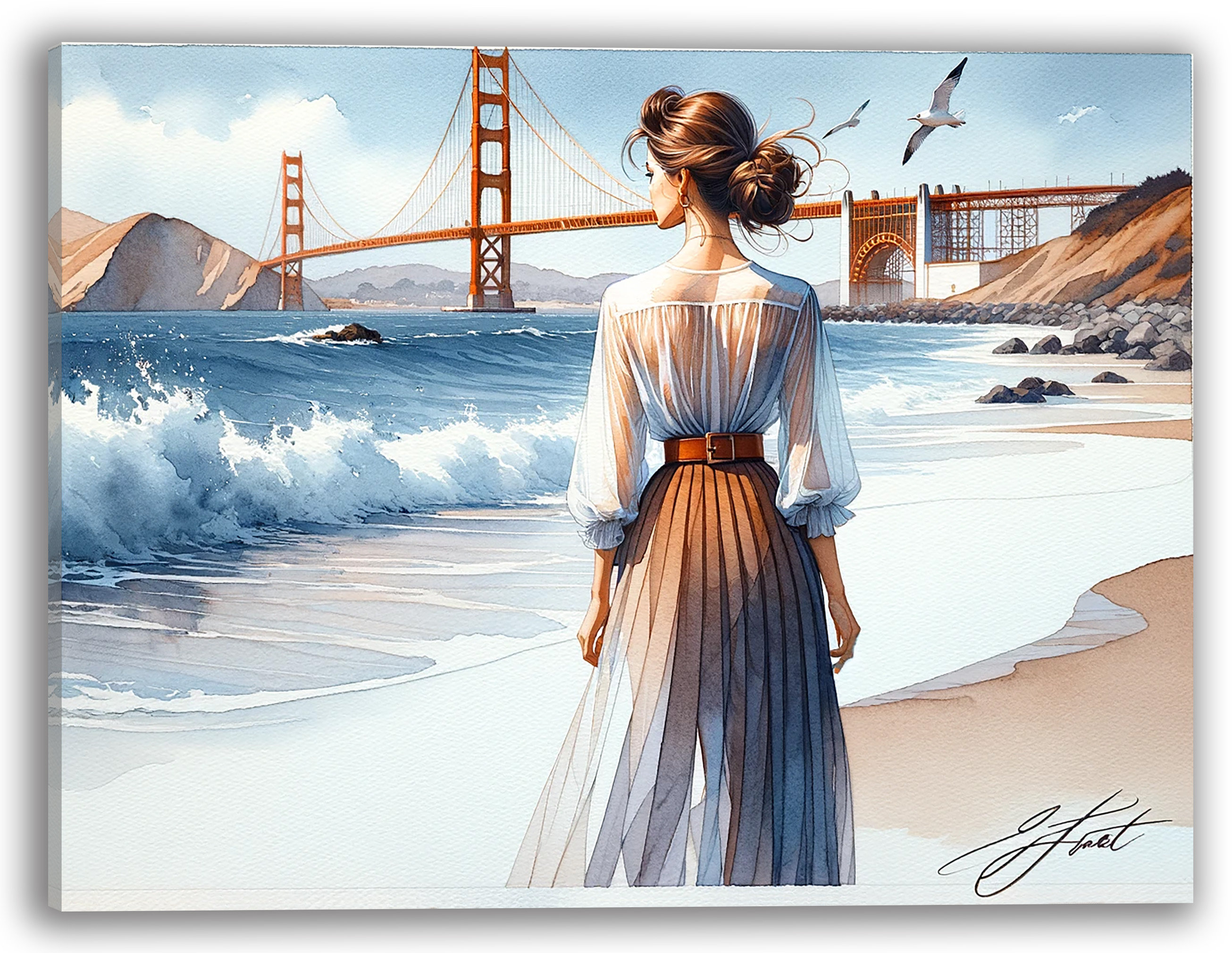 Highland Dunes Coastal Contemplation: Woman Overlooking Golden Gate ...