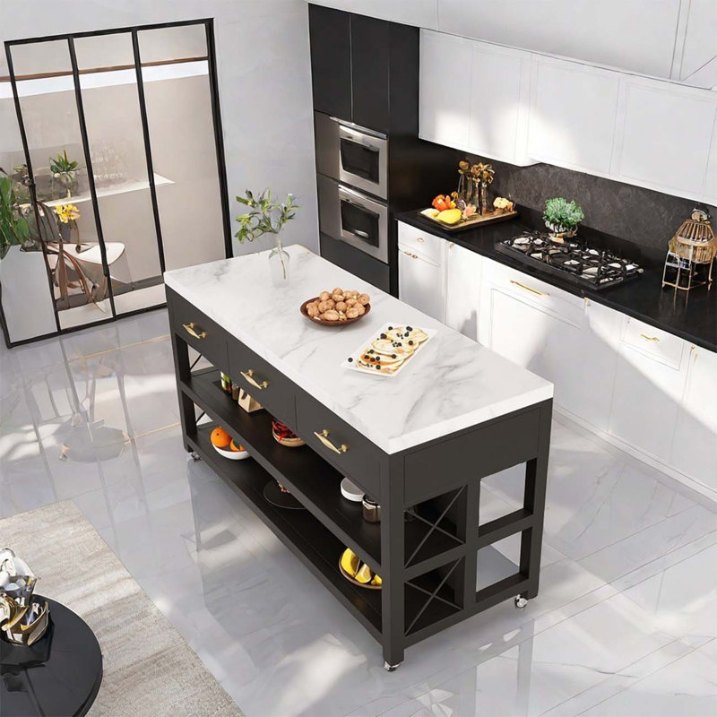 Hart Enjoy life Movable marble island, metal base counter | Wayfair