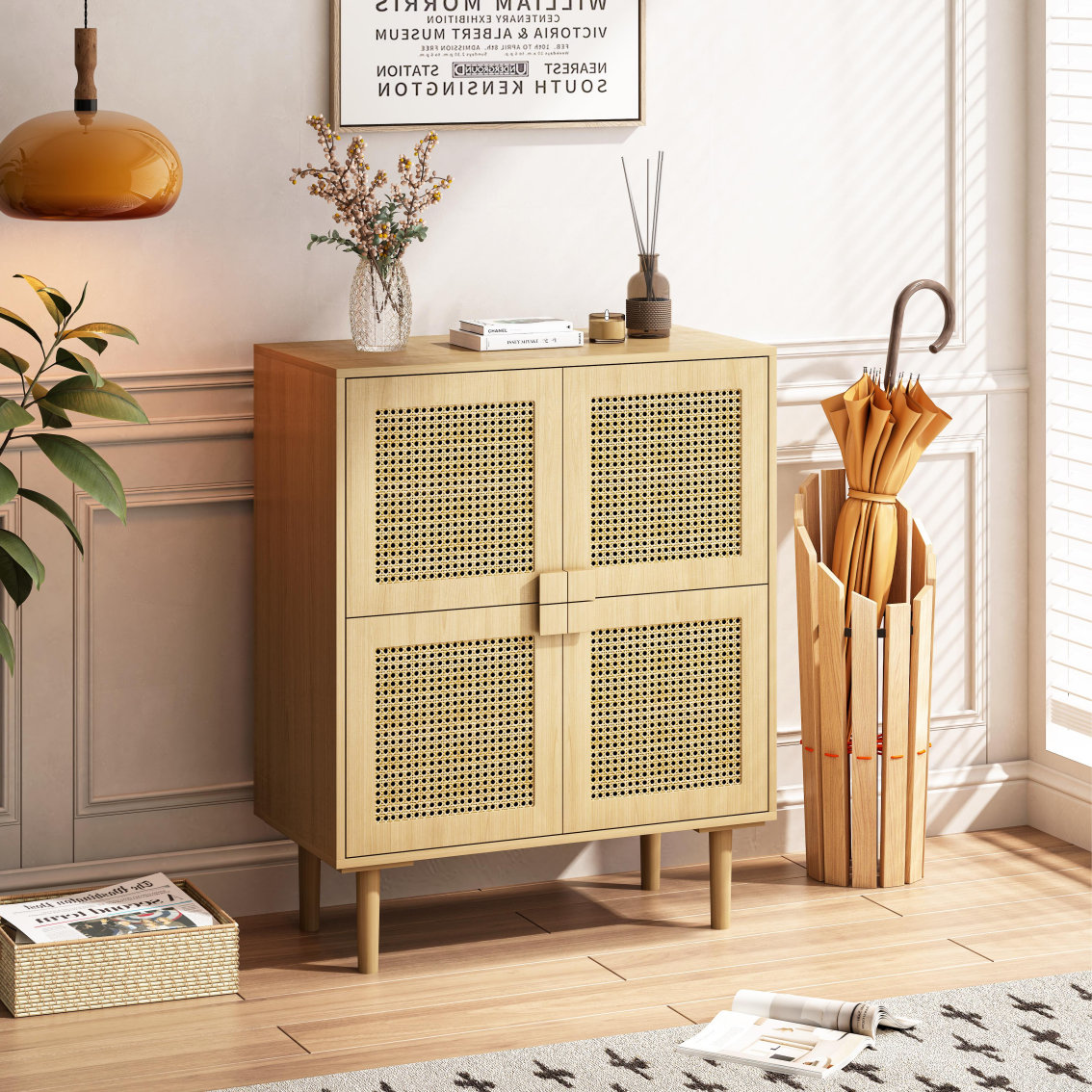 Bay Isle Home™ Rattan Mesh Storage Cabinet,4-Doors Sideboard | Wayfair