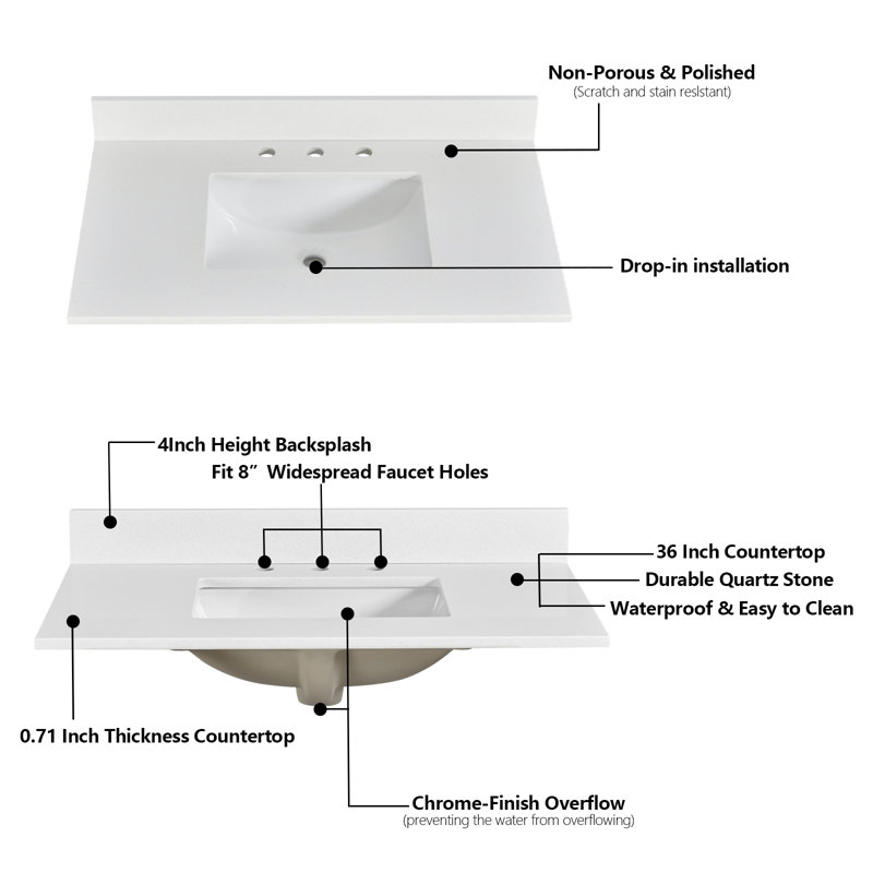 Enyibath 36 Inch Quartz Stone Bathroom Vanity Top And Single Sink | Wayfair