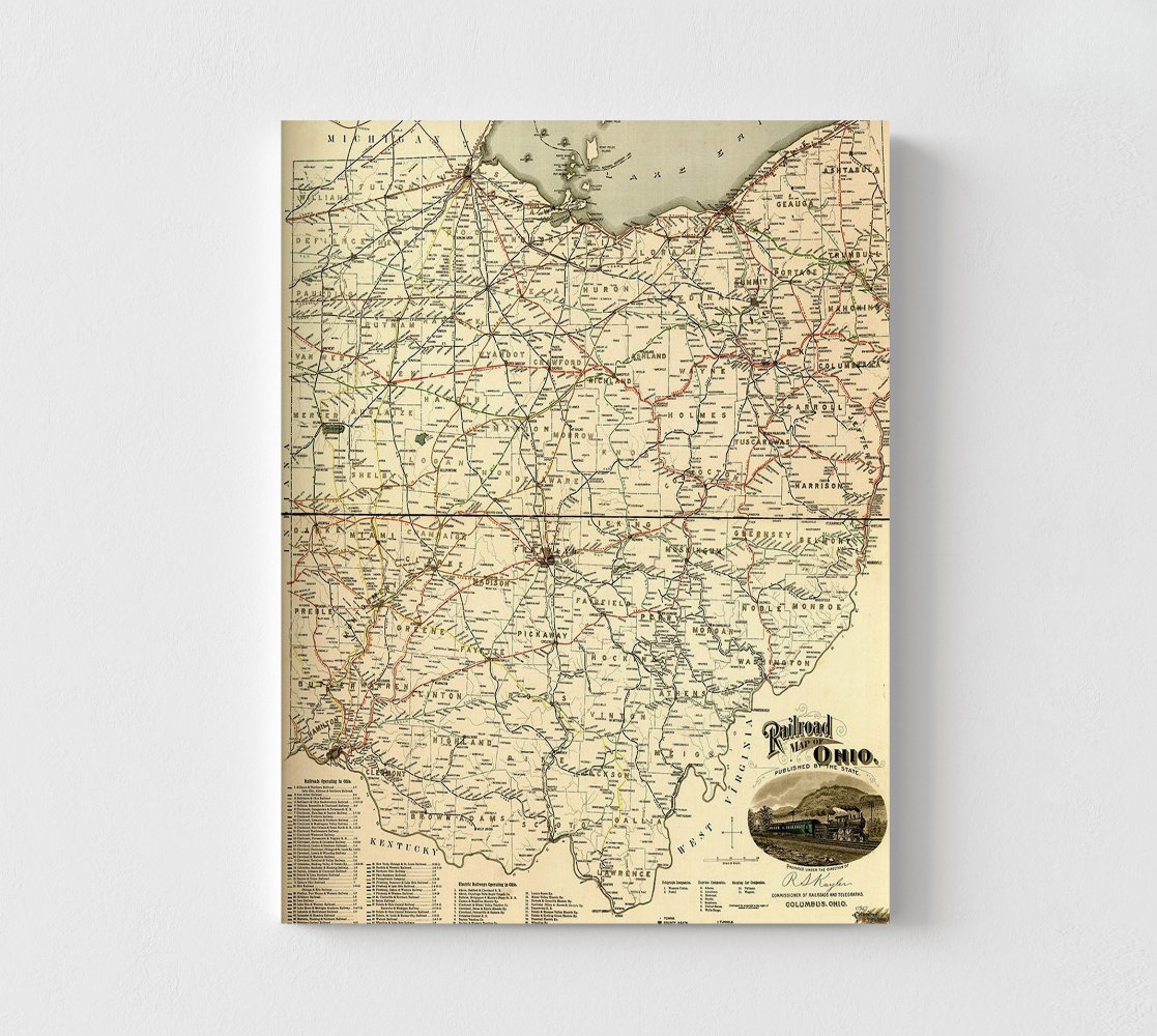 WeFrameArt Ohio 1898, Antique Ohio Map, Ohio Old Maps, Rustic Lobby ...