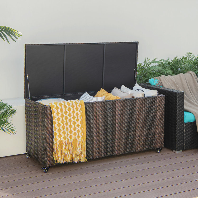 CasaCore 96 Gallon PE Wicker Outdoor Storage Box with 4 Wheels | Wayfair