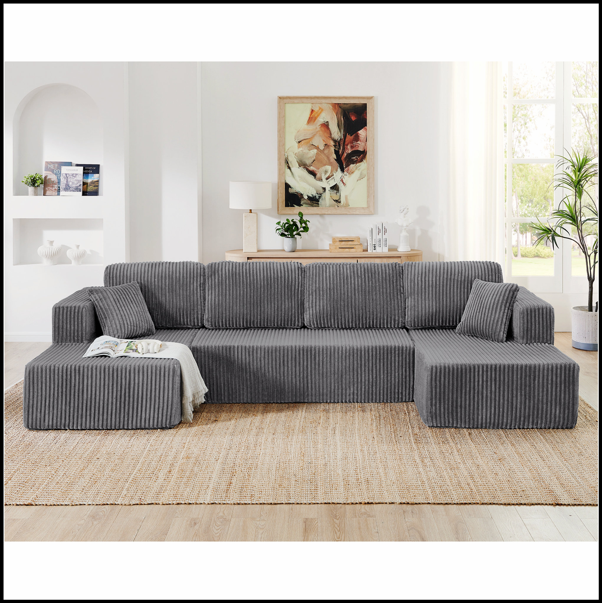 Mercer41 U Shape Modular Sectional Sofa, Minimalist Design for ...