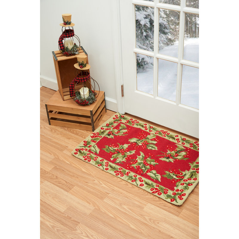 Charlton Home® Armentrout Holly Red Hooked Rug & Reviews | Wayfair