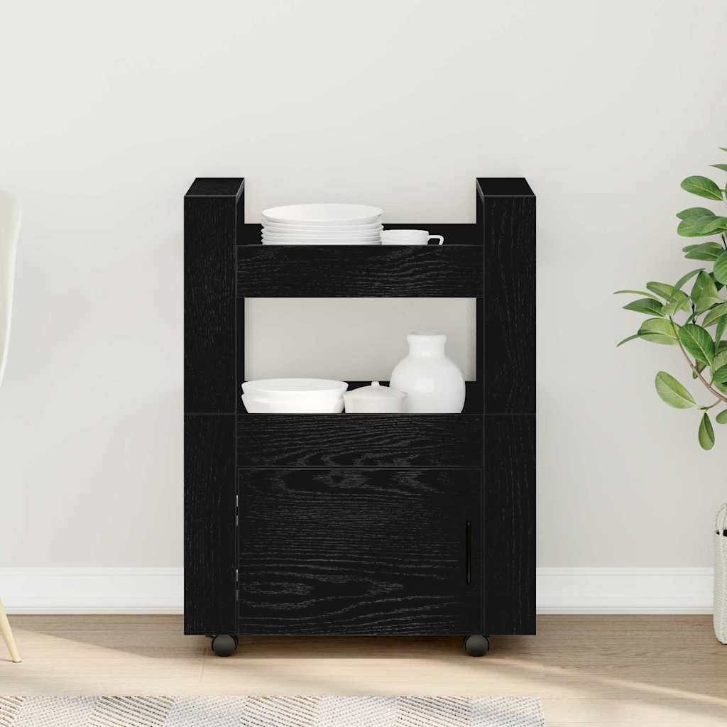 17 Stories Kitchen Trolley Black Oak 60 X 45 X 80 Cm Engineered Wood ...