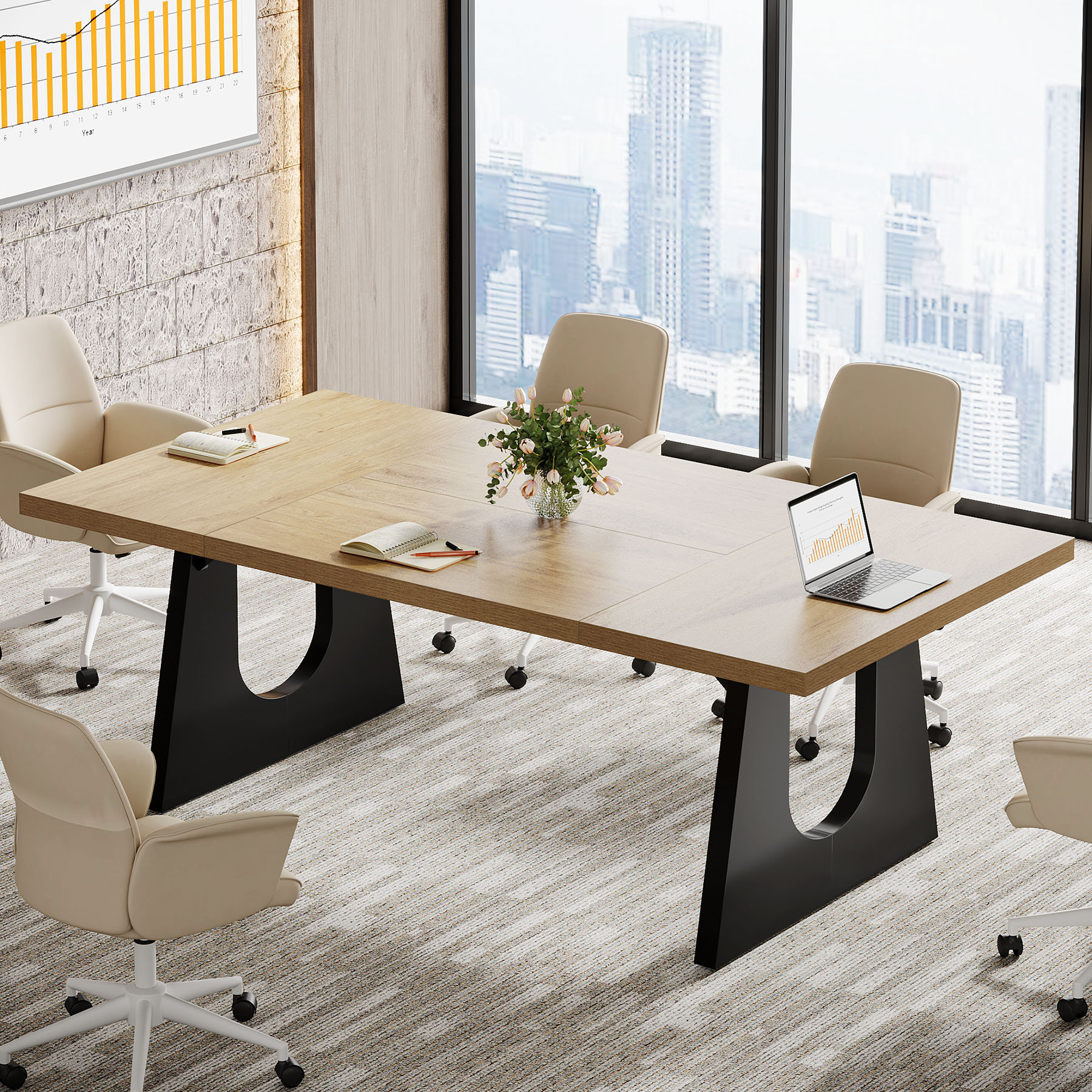 Wrought Studio™ 6 Ft Rectangle Wood Conference Table, 70.86" L X 35.43 ...