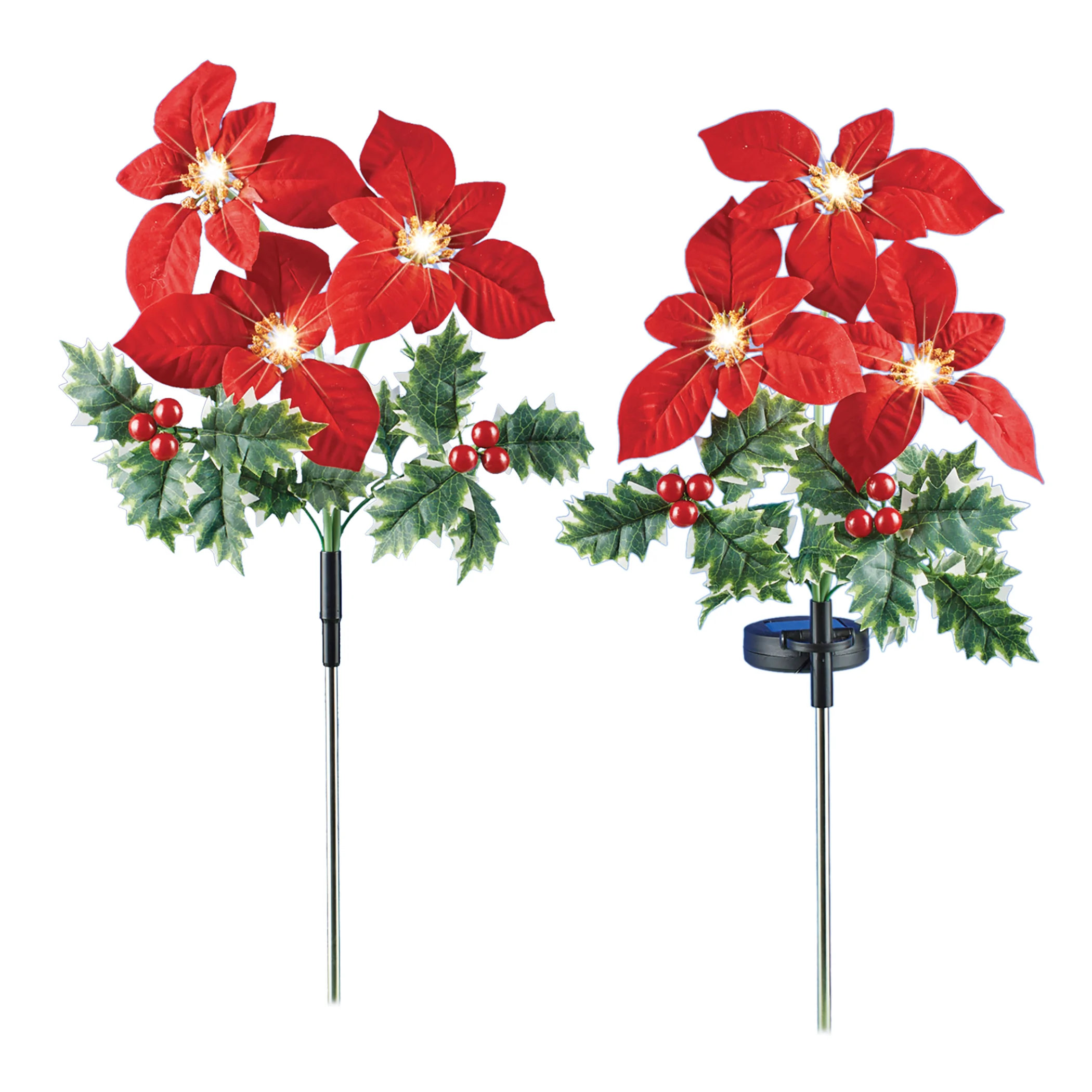 The Holiday Aisle® Solar Powered Festive Artificial Poinsettias Stakes ...