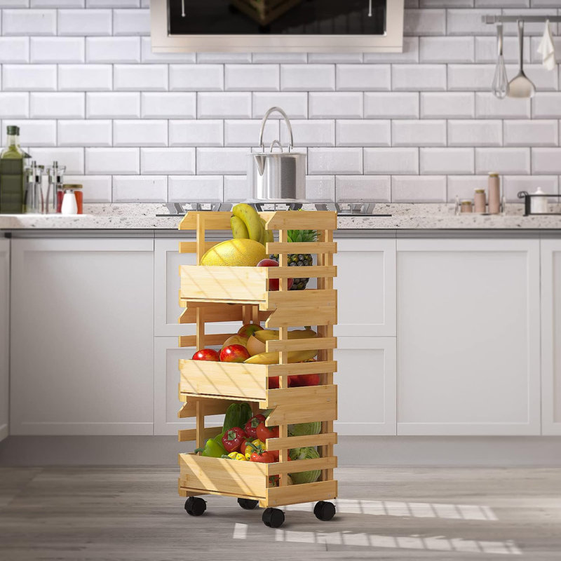 Gracie Oaks Bamboo Fruit Basket Stand, Potato And Onion Storage Cart ...