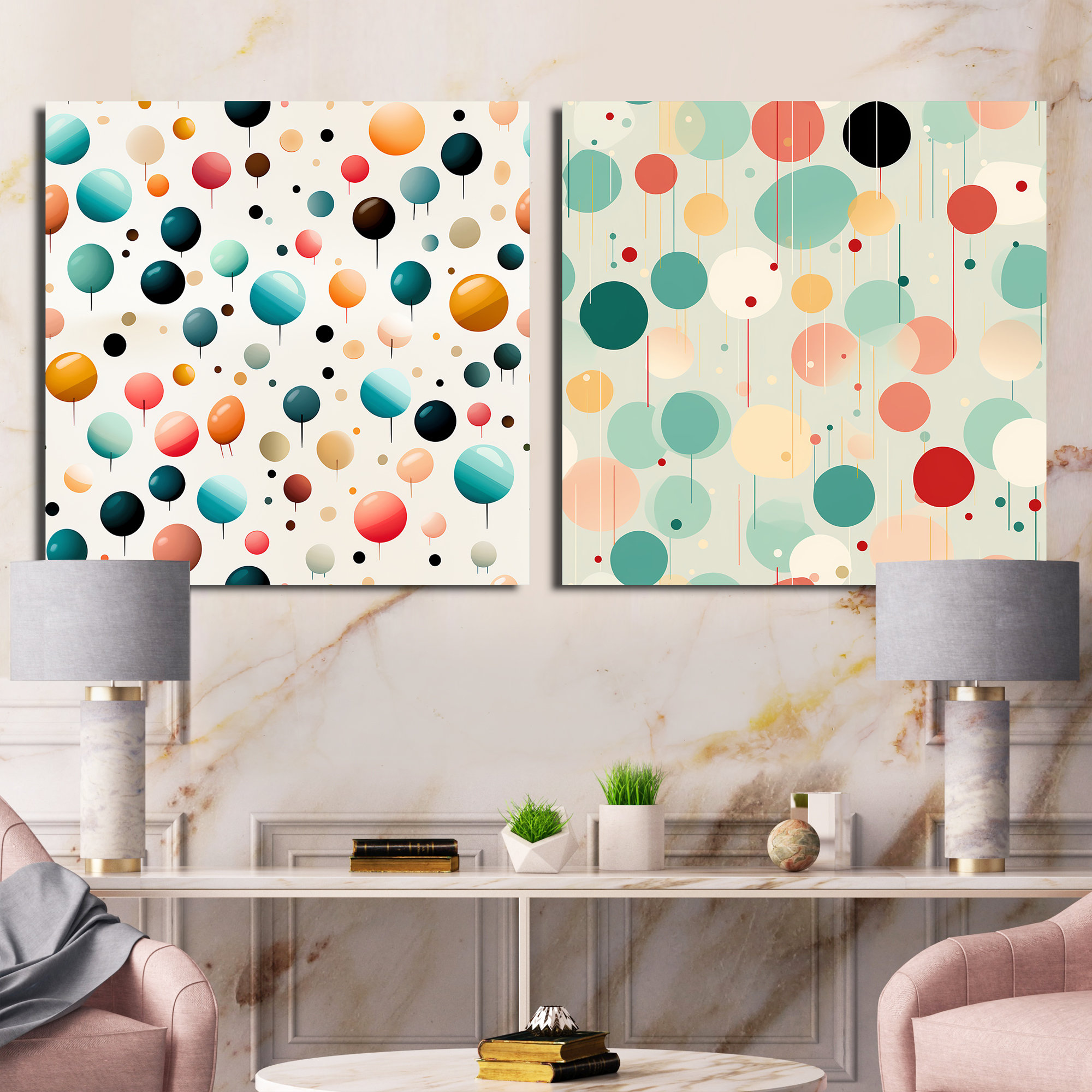 Design Art Green And Pink Cheerful Poka Dot Delight - Abstract Shapes ...