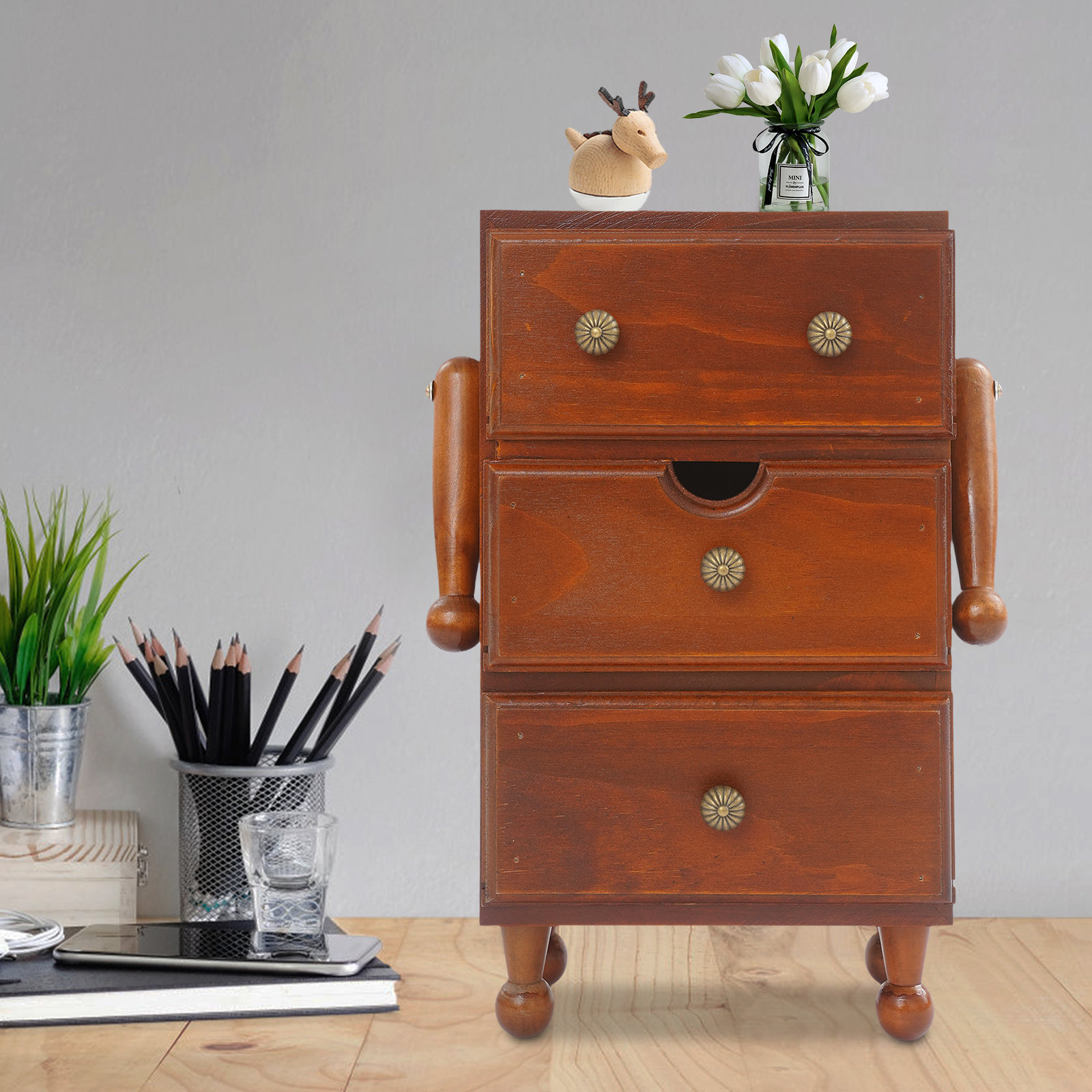 Winston Porter 3-Tier Vintage Storage Cabinet Pine Wood Storage Box ...