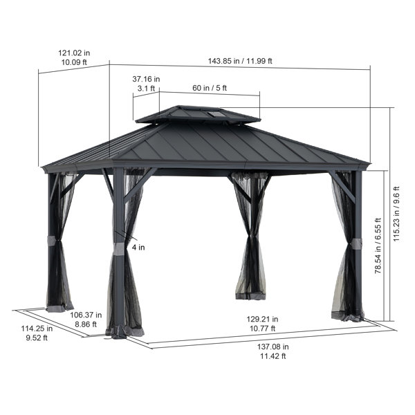 Sunjoy Hardtop Gazebo 10 x 12 ft. Outdoor Patio Aluminum Frame Gazebo ...