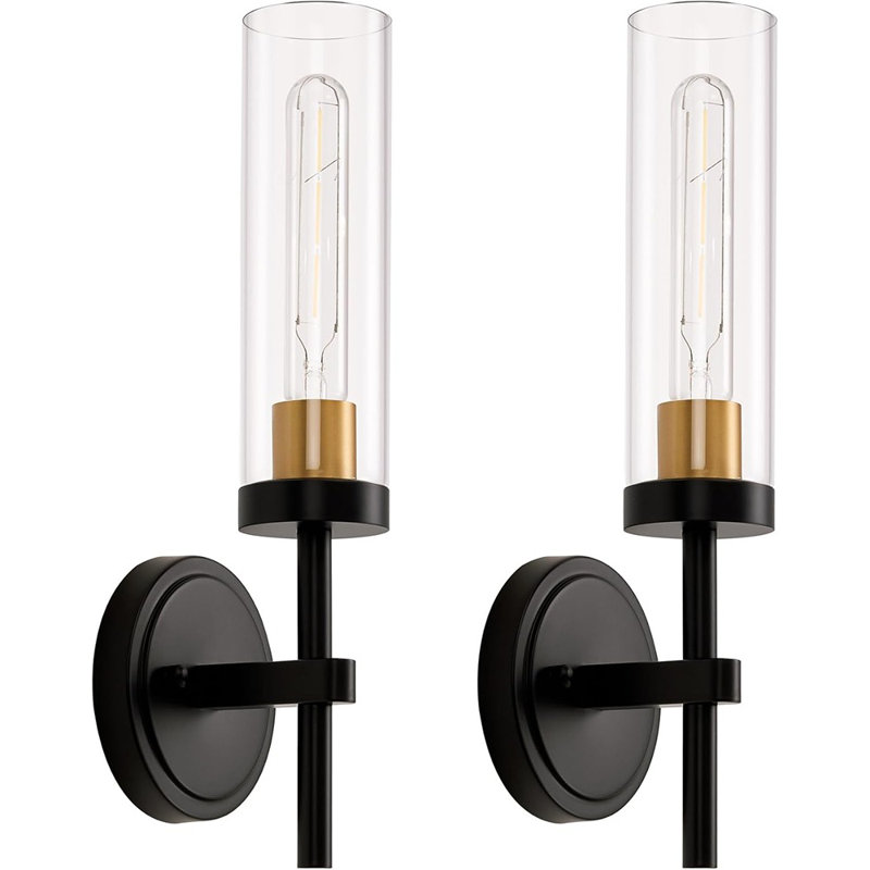 Latitude Run® Black Hardwired Wall Sconces Set Of 2, Modern Bathroom ...
