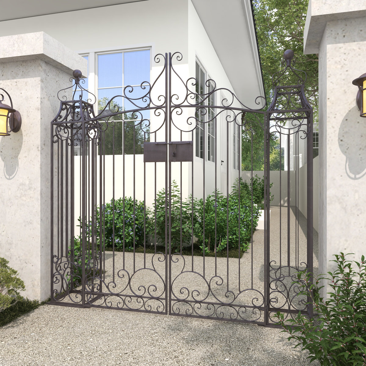 Astoria Grand Vella Metal Indoor Outdoor Scrollwork Arched Gate Garden ...