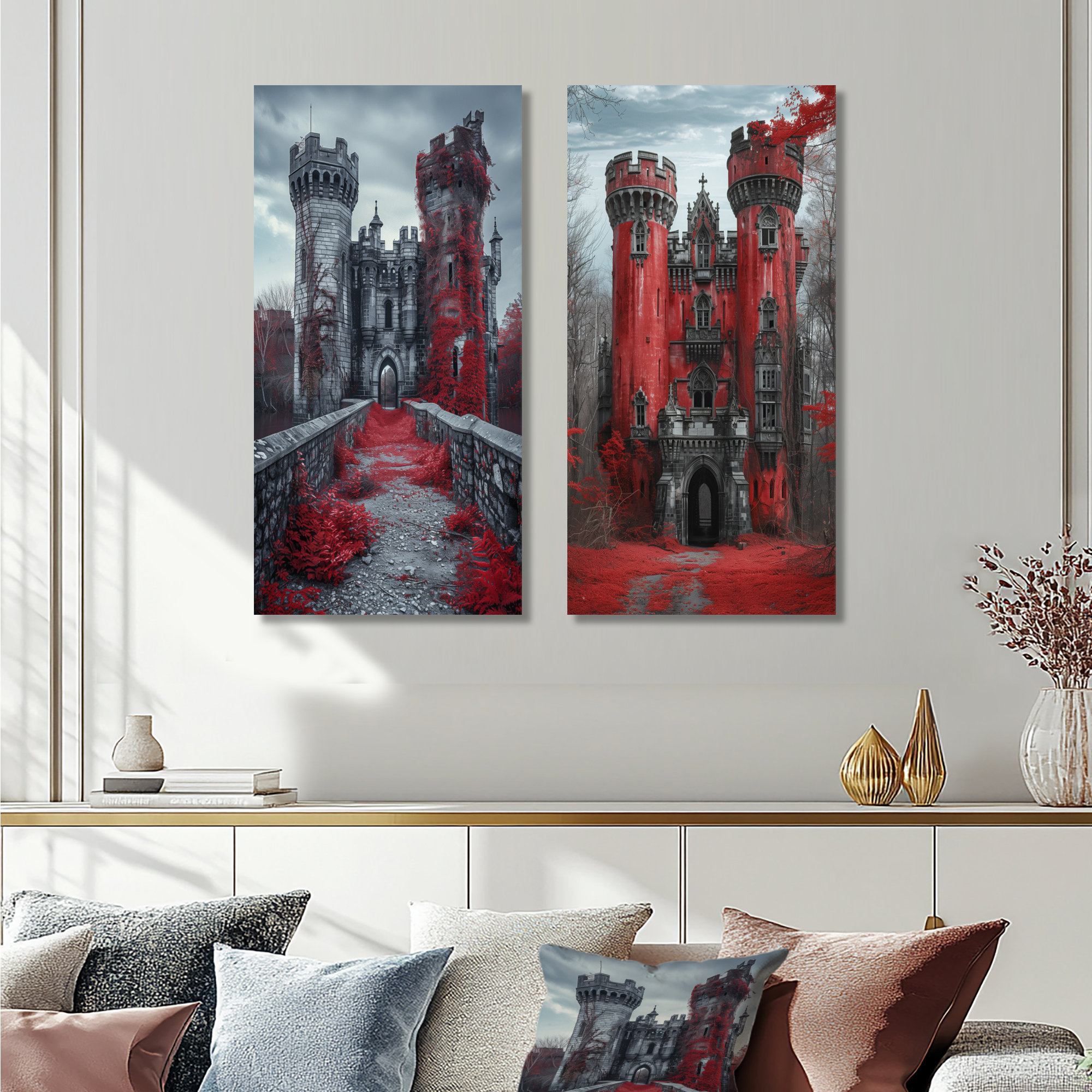Millwood Pines Monochrome Grey Red Autumn England Castle I - Castles ...