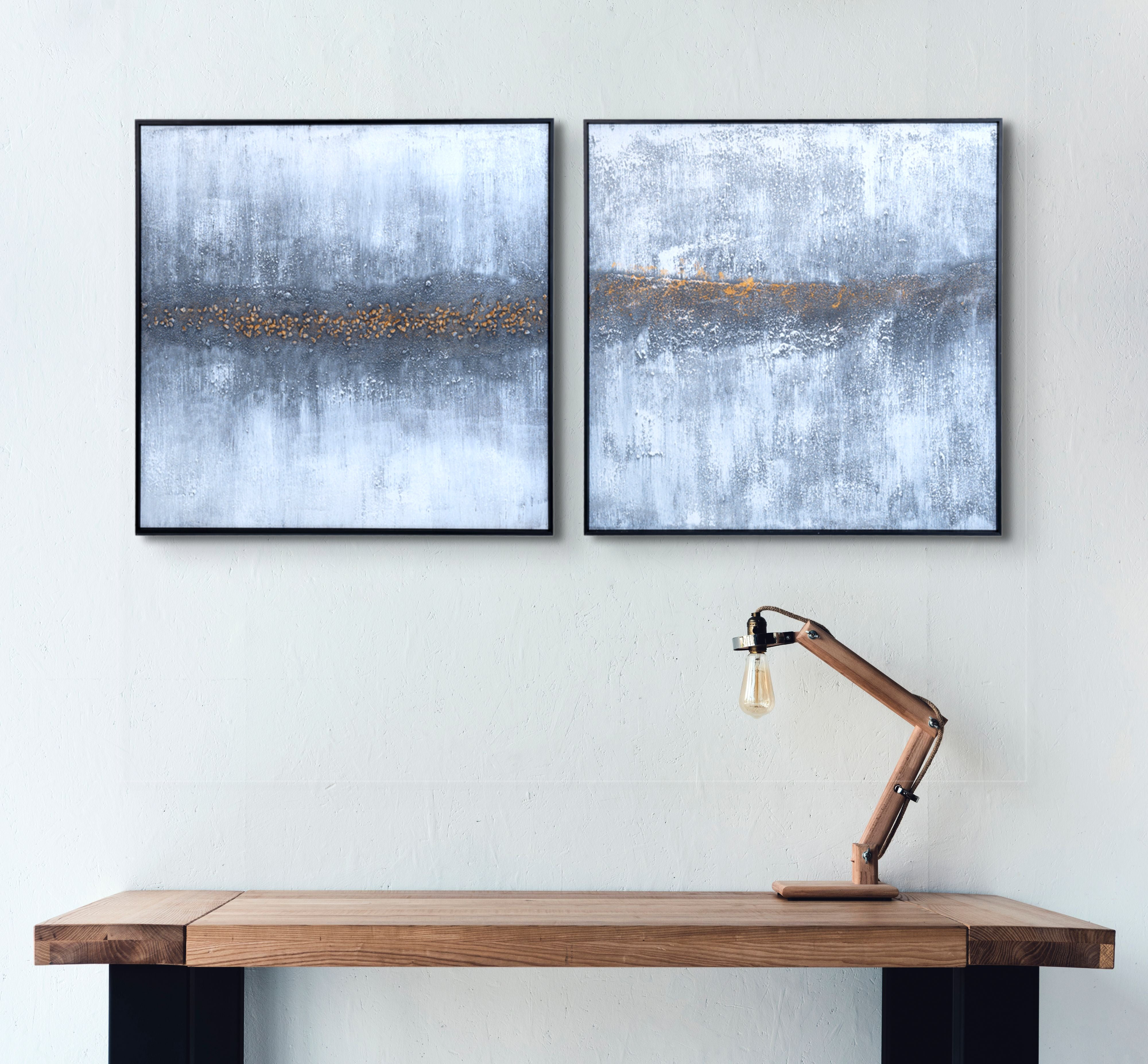 Orren Ellis Large Abstract Canvas Art Duo, 28" Textured Wood Framed ...
