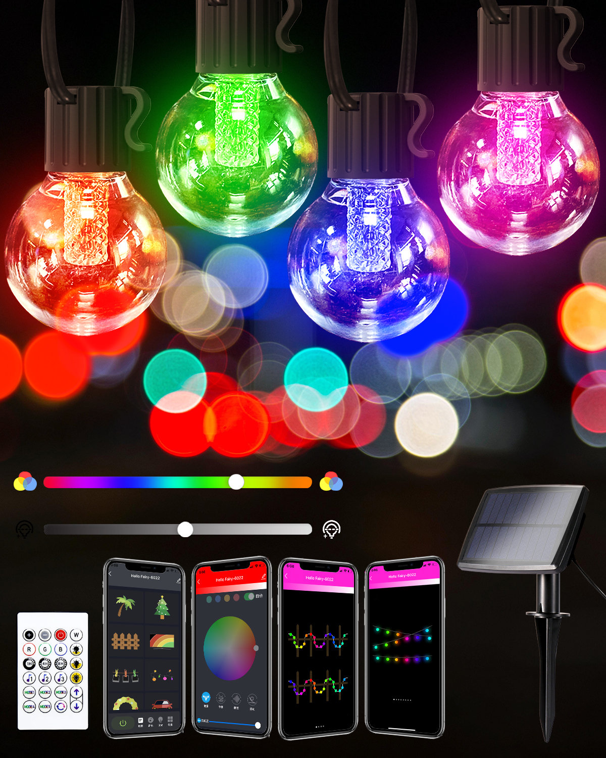 The Holiday Aisle® 50Ft Solar Smart String Lights G40 Globe 25 LED App ...