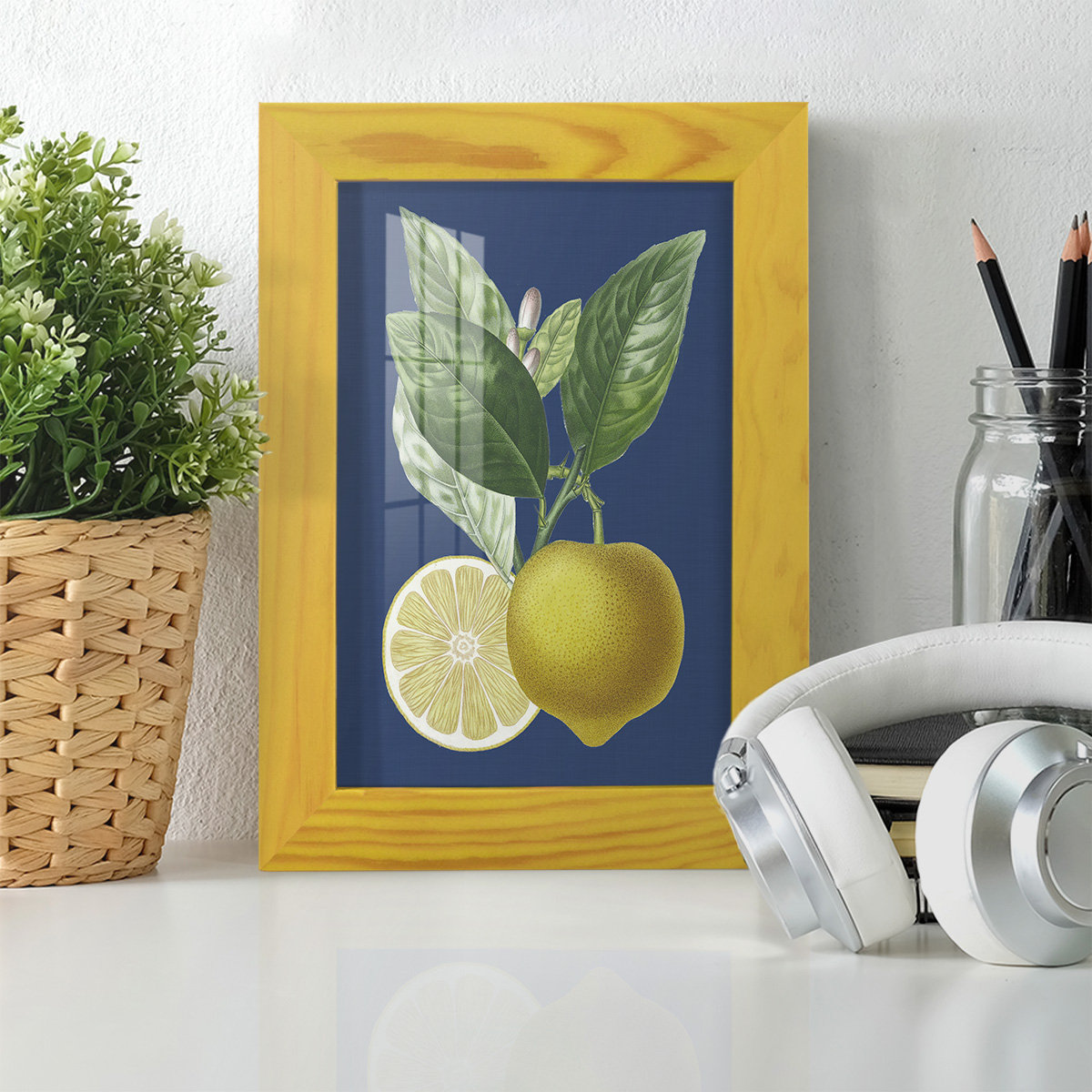 August Grove French Lemon On Navy II -Framed Print W/Glass - Wayfair Canada