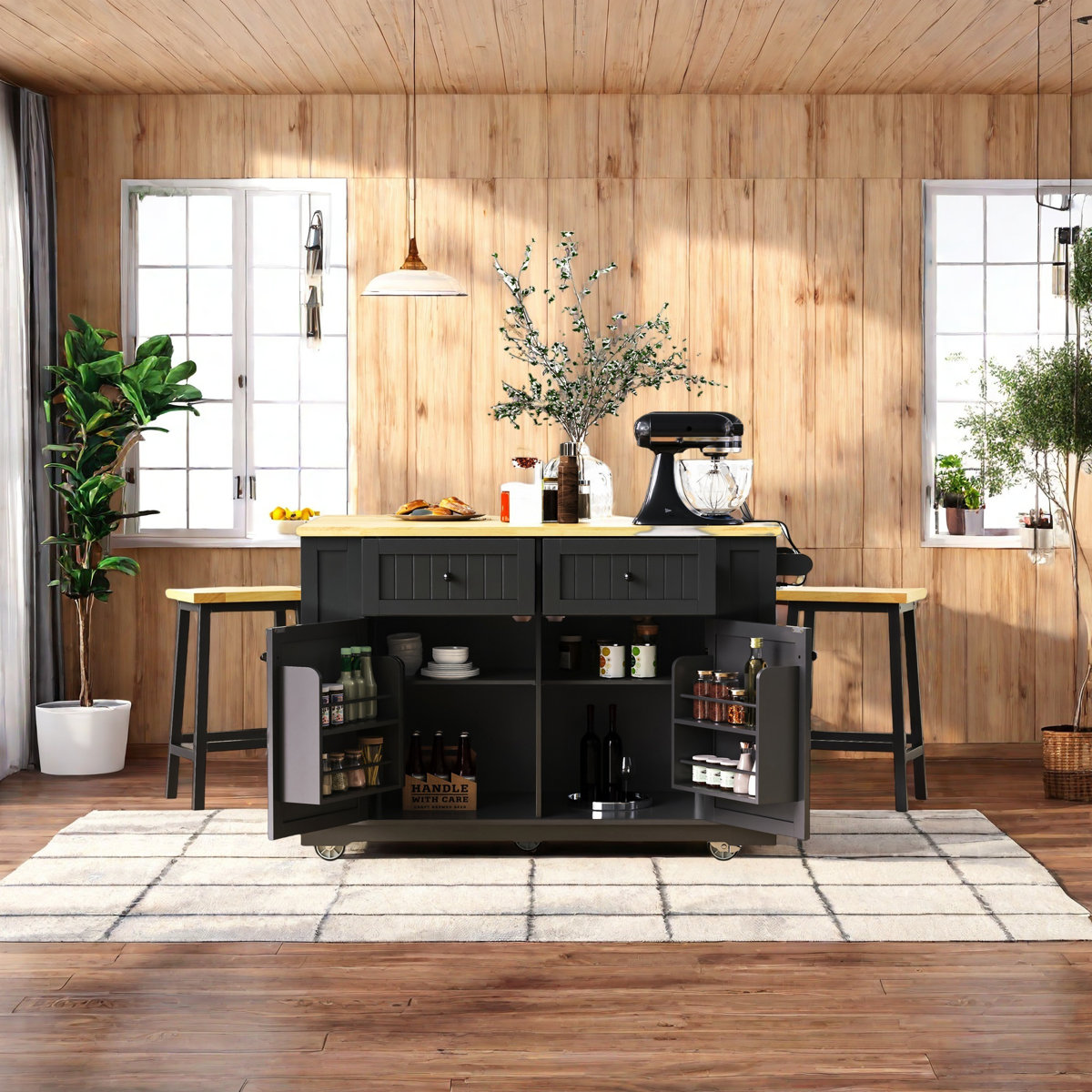 Lark Manor™ Rolling Kitchen Island With Storage, Power Supply ...