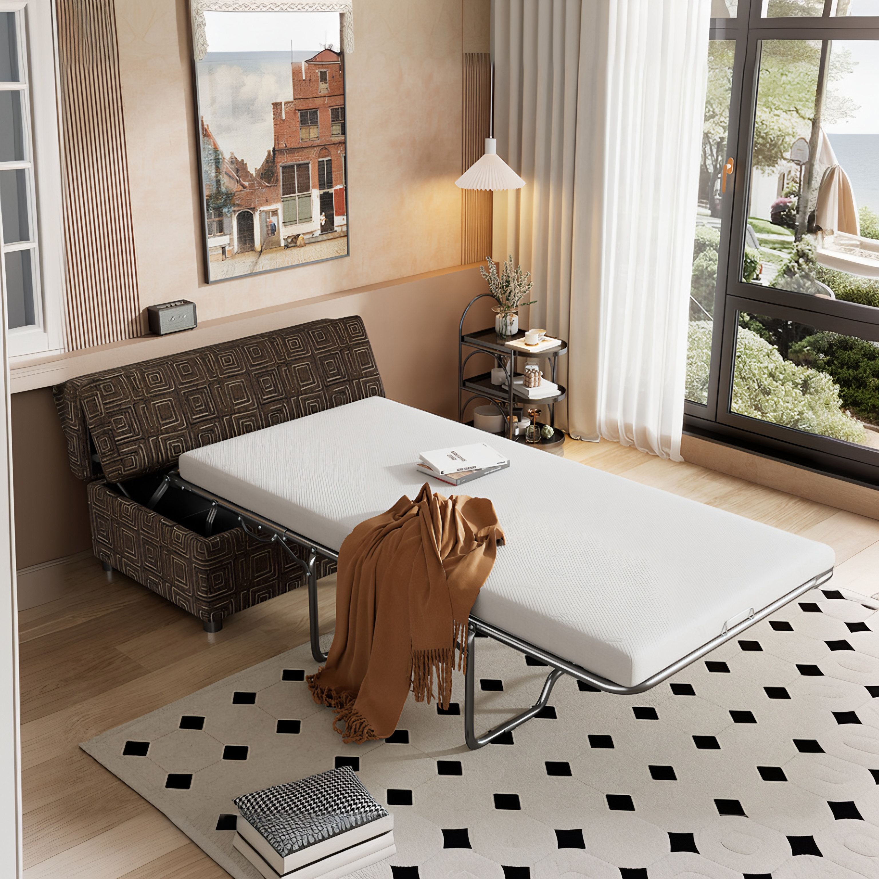 Brayden Studio Sleeper Bed, Pull Out Ottoman Bed with Mattress ...