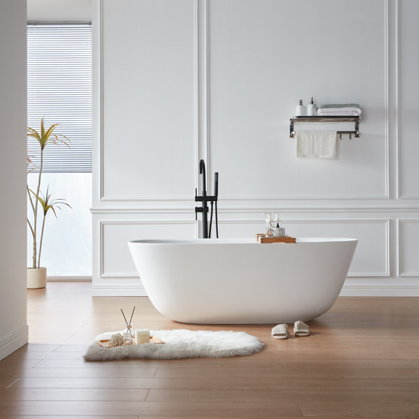Pensen 71'' x 35.43'' Freestanding Soaking Solid Surface Bathtub ...