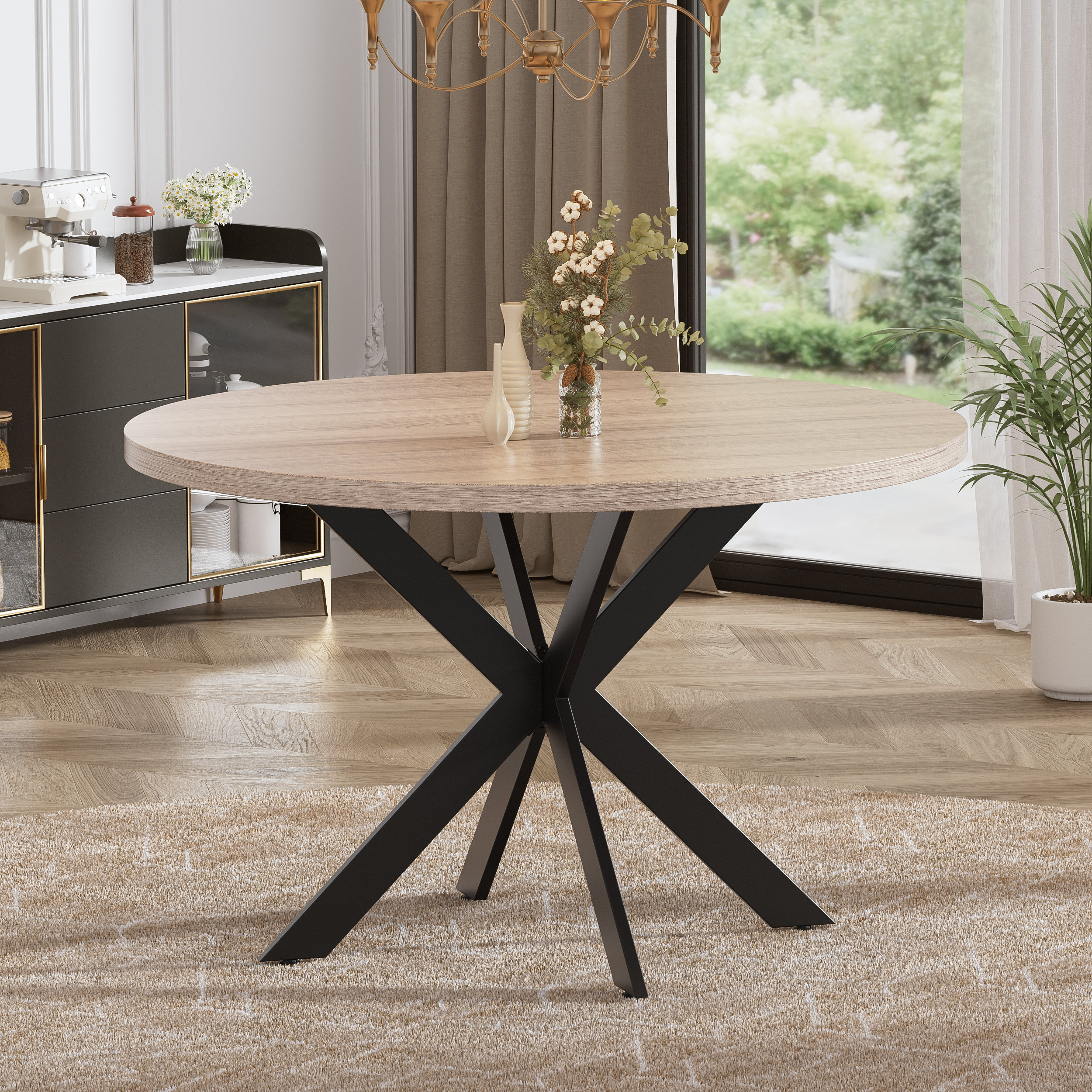 George Oliver Round Kitchen Table For 1-6, 47in Iron Pedestal Dining ...